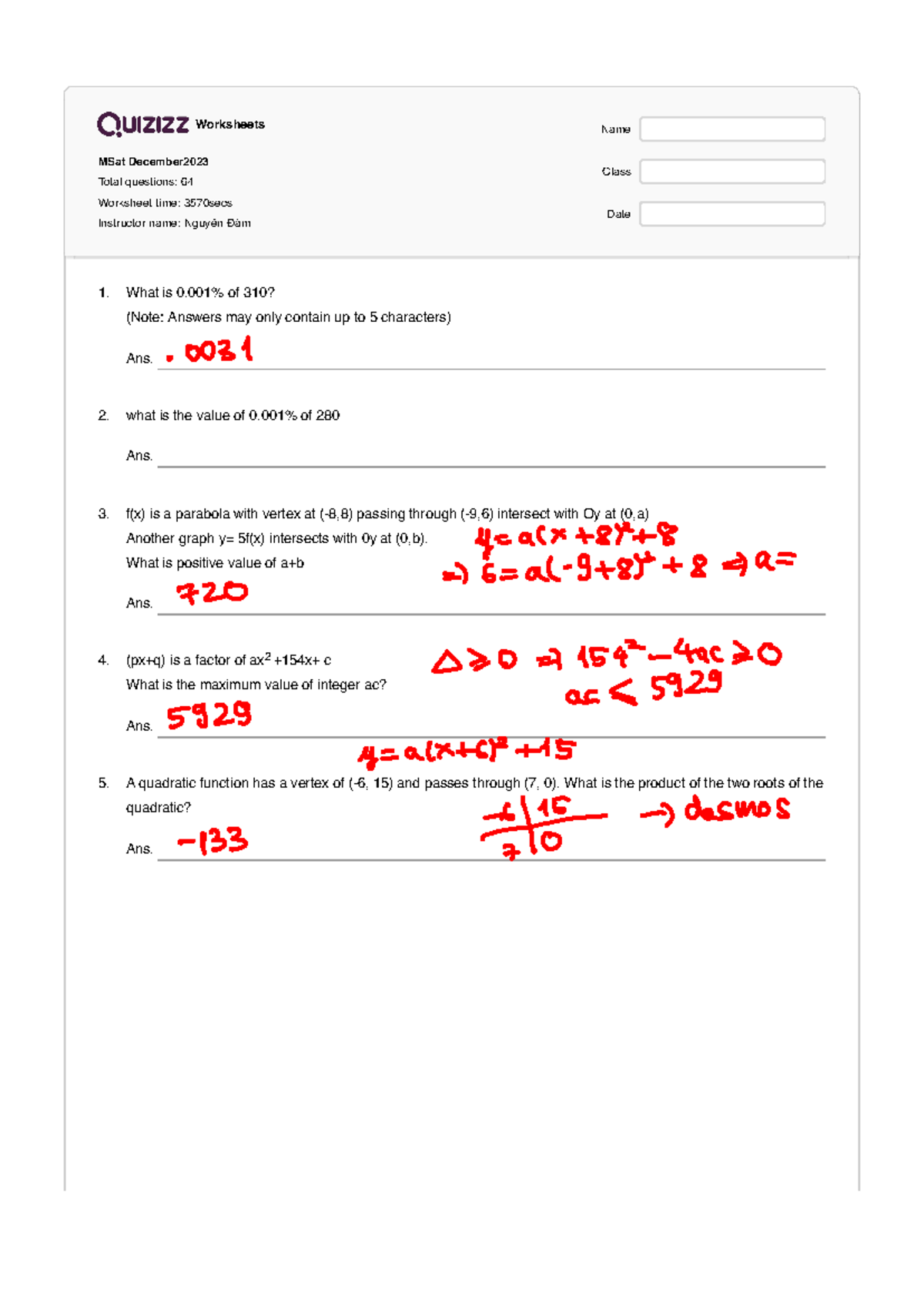 MSat December 2023 Quizizz - Worksheets MSat December Total questions ...