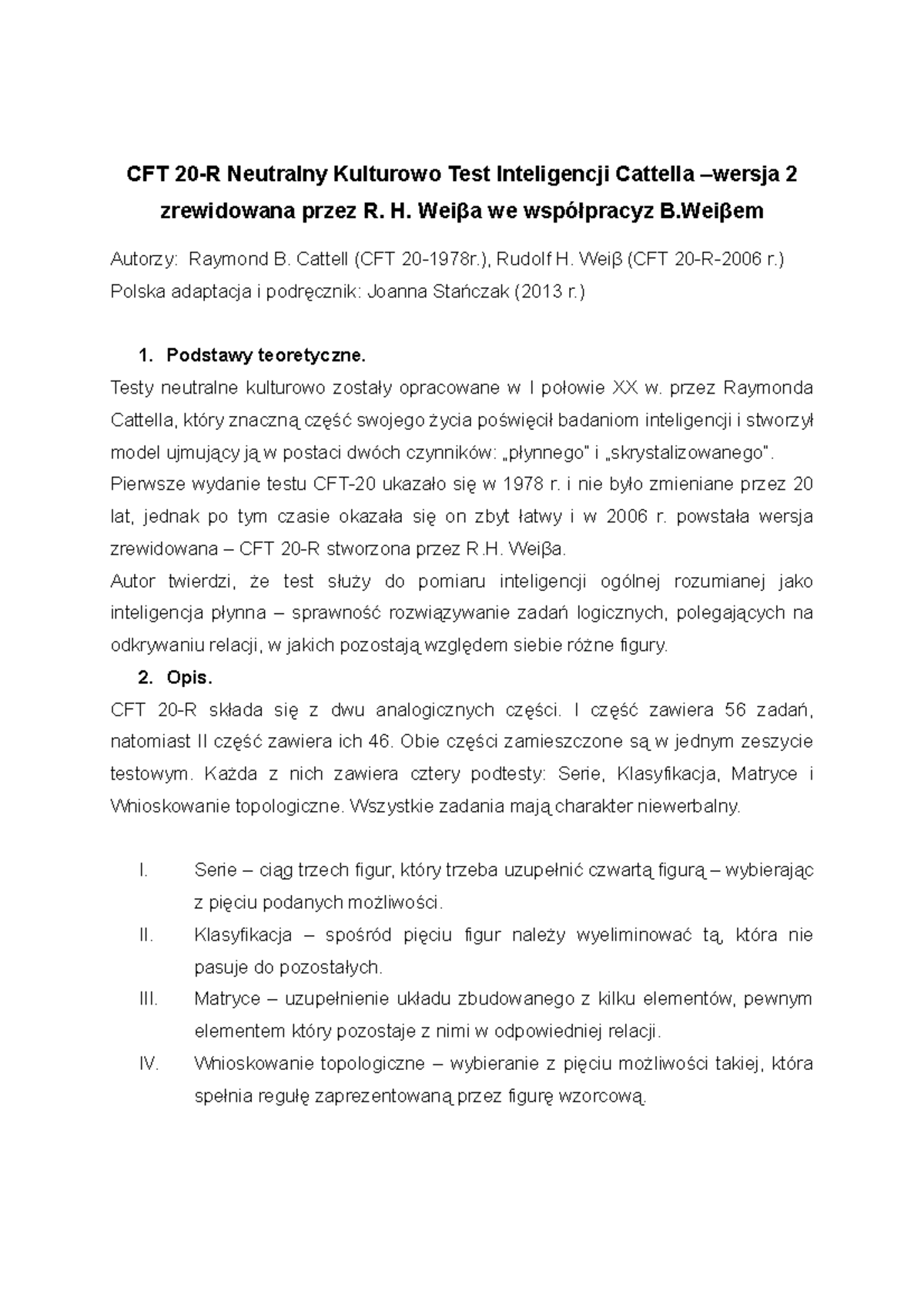 Opis — CFT 20-R - opis testu do badania inteligencji CFT 20-R - CFT 20 ...