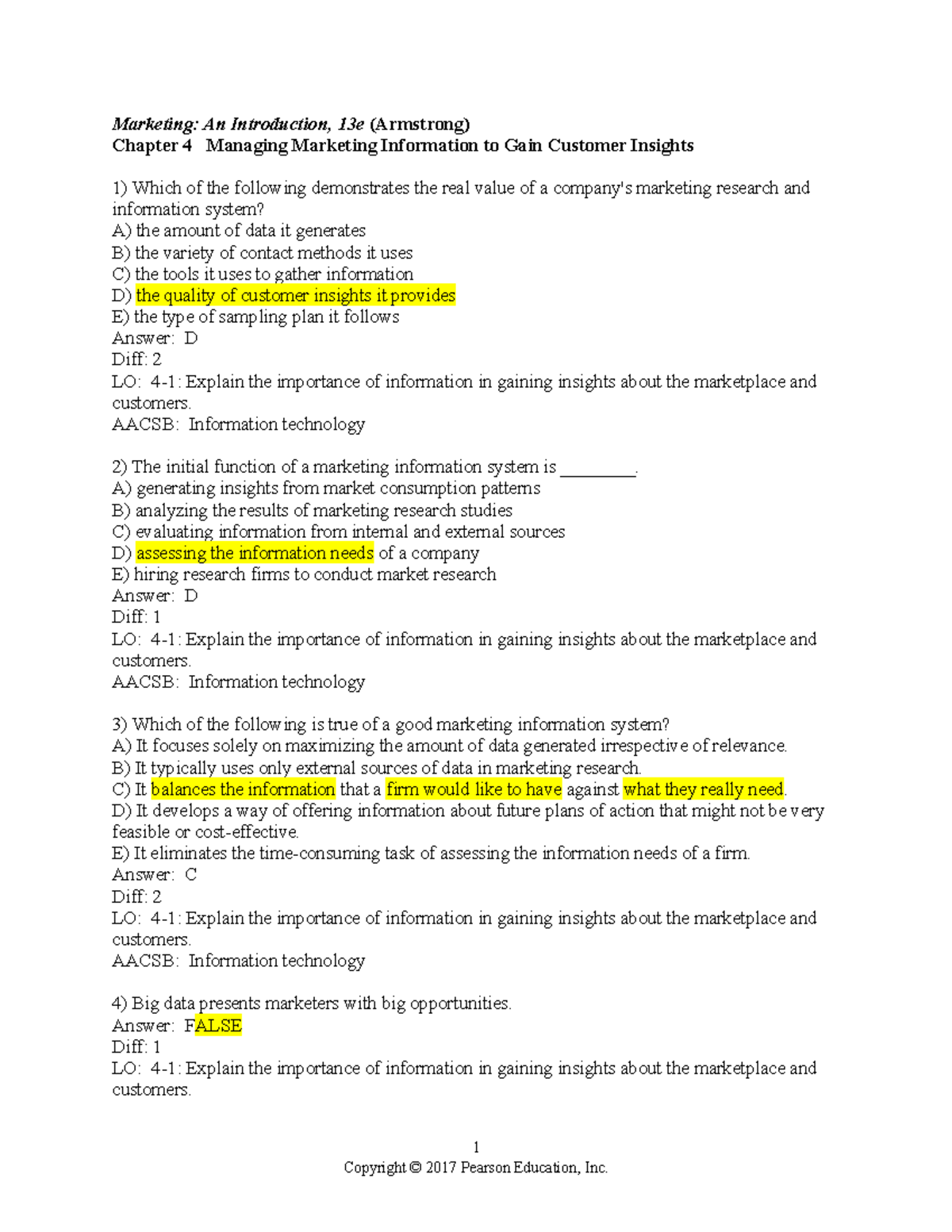 Chapter 4 - practice - Marketing: An Introduction, 13e (Armstrong ...