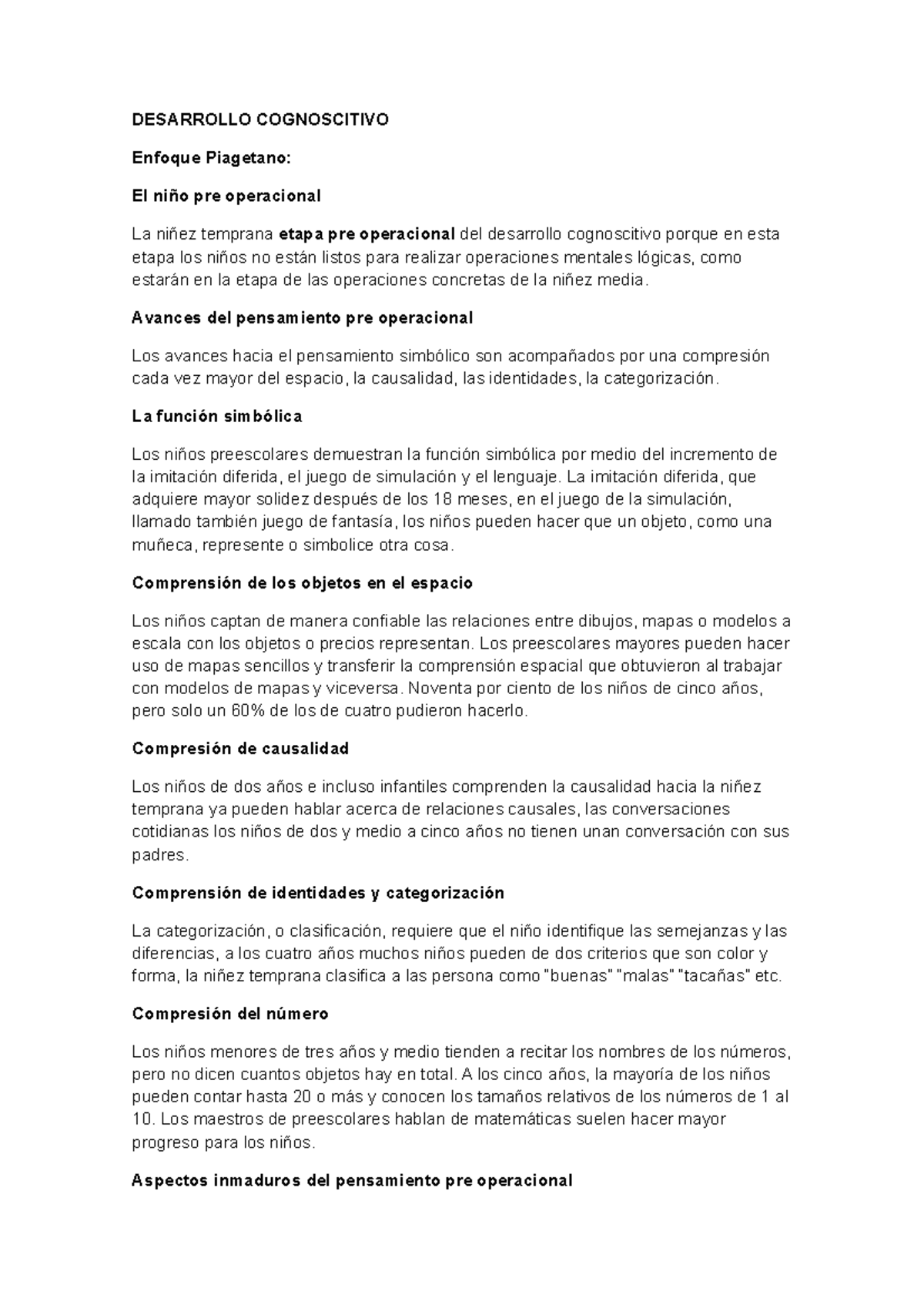 Desarrollo Cognoscitivo 1 - DESARROLLO COGNOSCITIVO Enfoque Piagetano ...