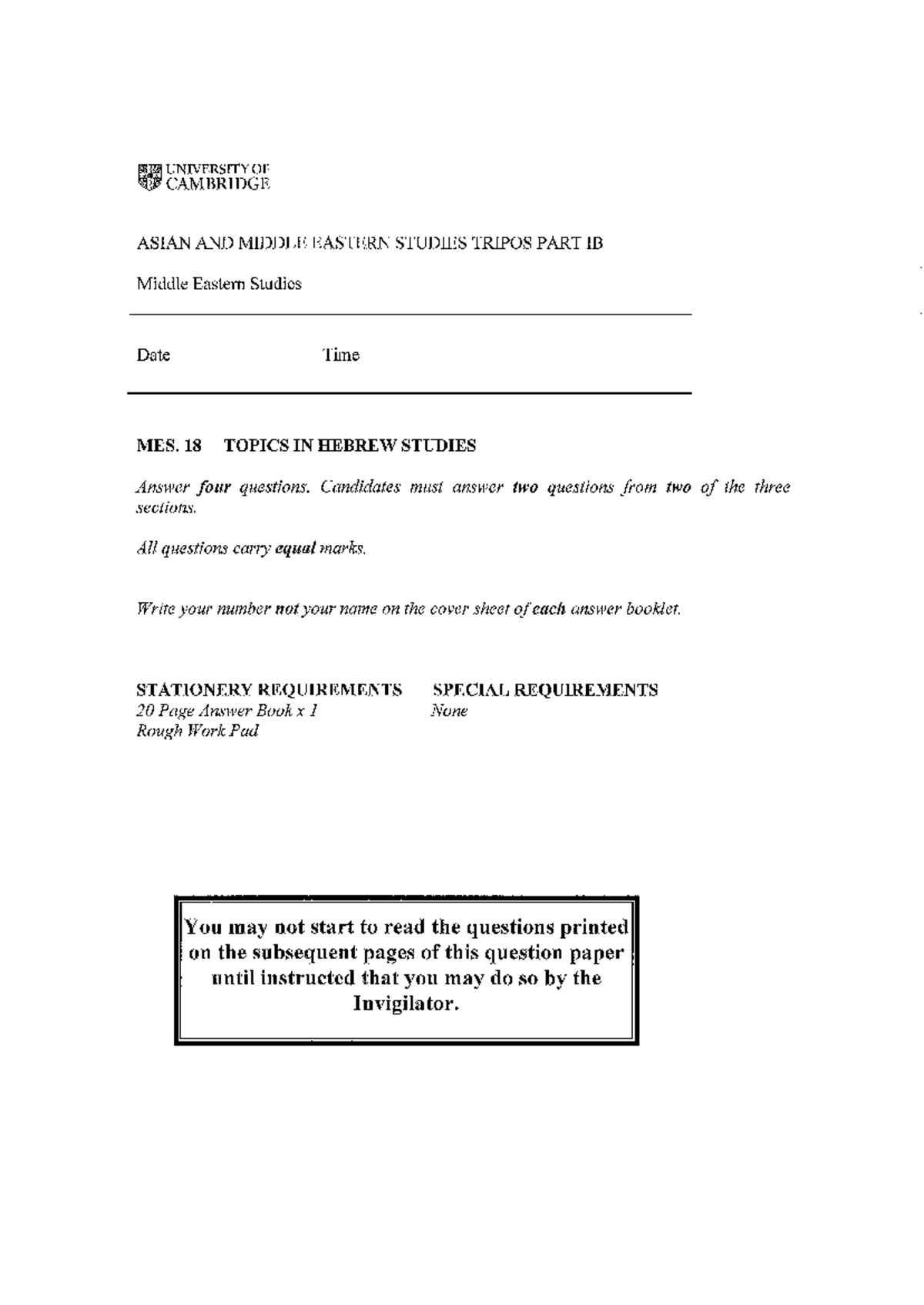Exam 2013, questions - UNIVERSITY OF CAMBRIDGE ASIAN AND MIDDLE EASTERN ...