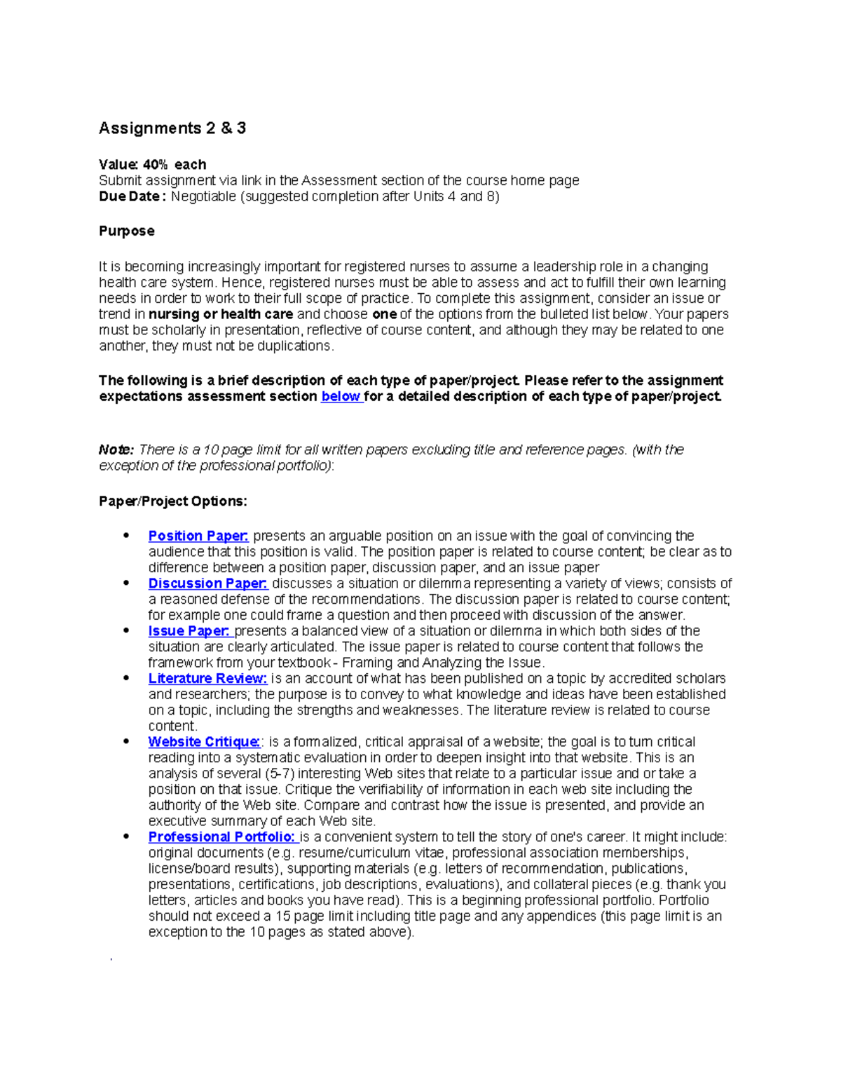Trends and issues expectations - Assignments 2 & 3 Value: 40% each Submit assignment via link in ...