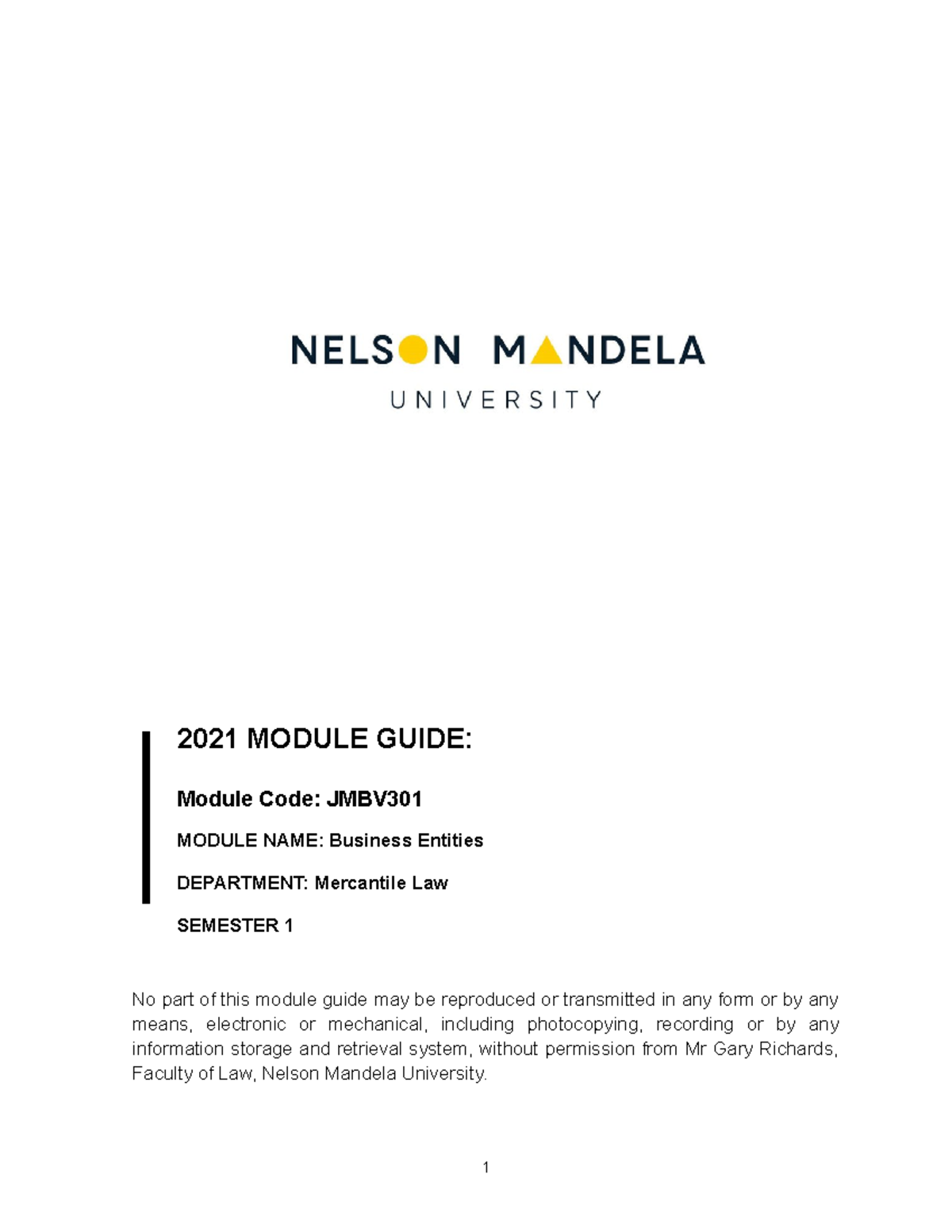 Module Guide JMBV301 2021 - No part of this module guide may be ...