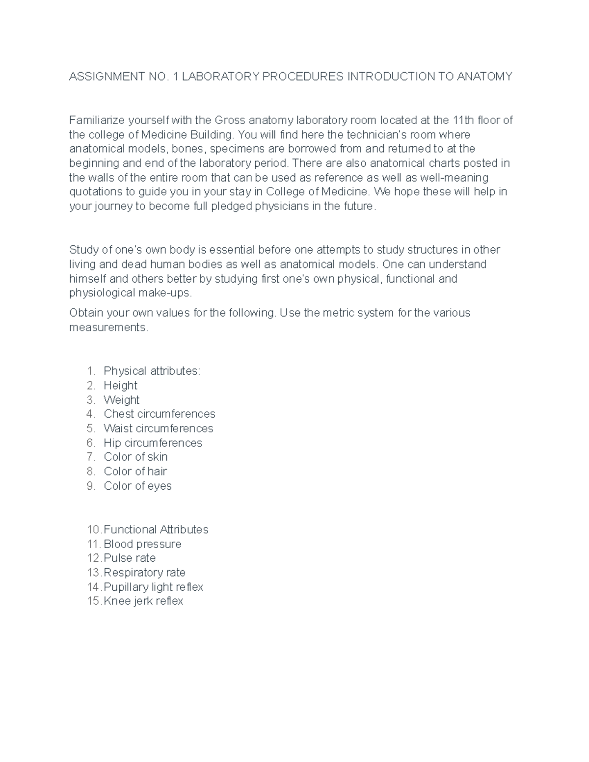 Document - answer - ASSIGNMENT NO. 1 LABORATORY PROCEDURES INTRODUCTION ...