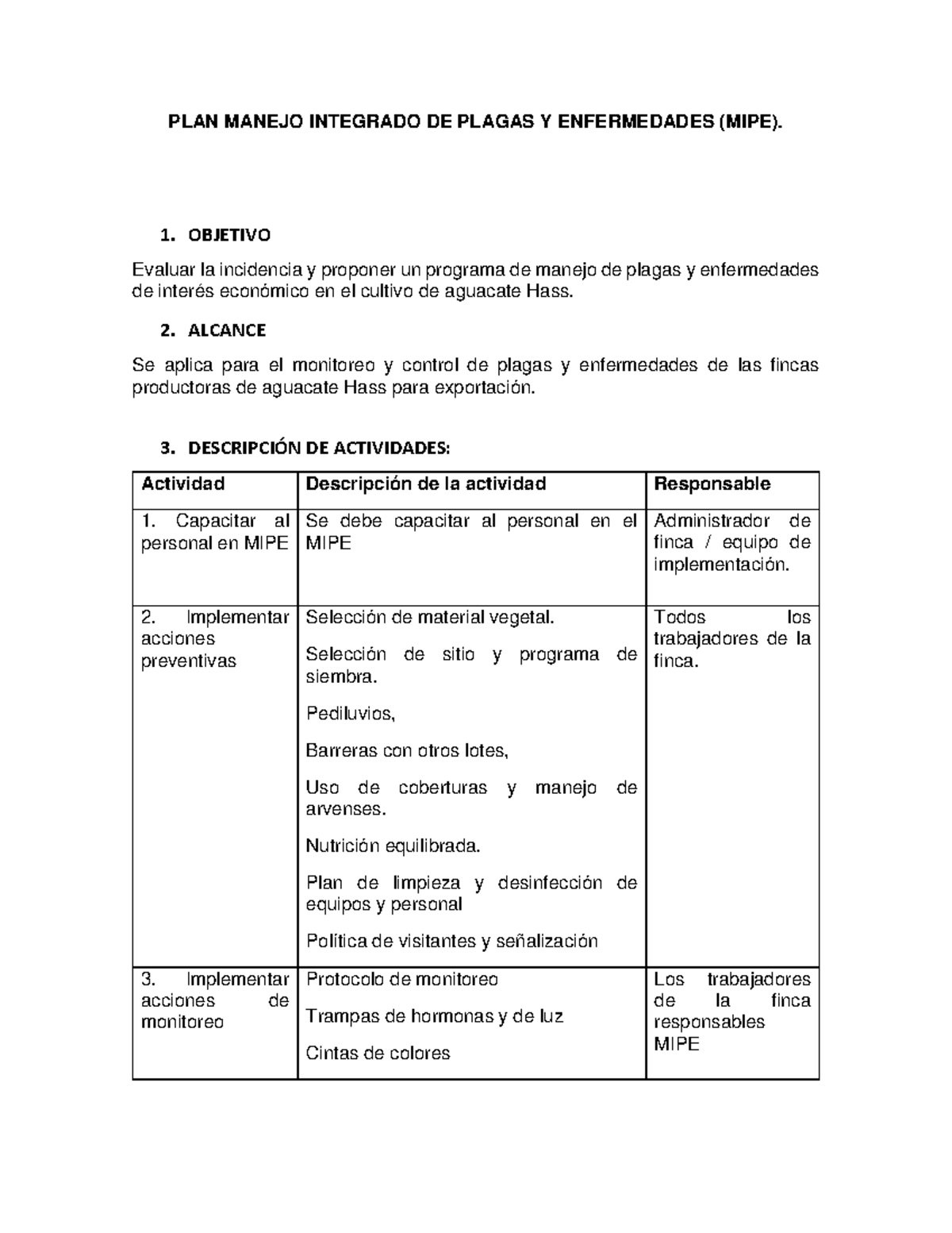 4. Plan MIPE - MIPE MANEJO DE PLAGAS Y ENFERMEDADES - PLAN MANEJO ...