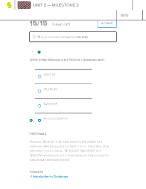 Unit 3 - Milestone 3 - 1 15/15 that's 100% RETAKE 15 questions were ...
