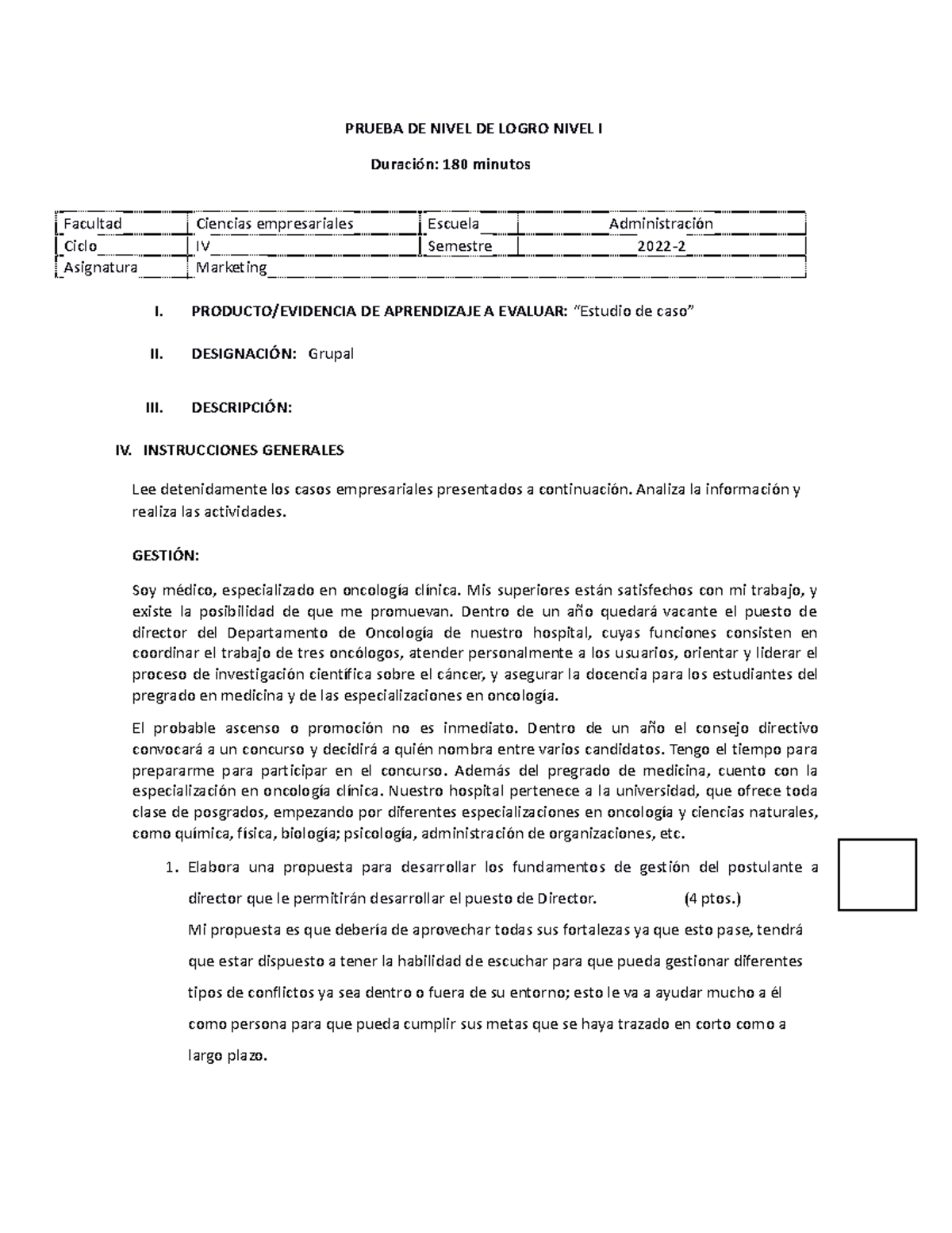 PNL II Nivel-2 - Prueba de logro - PRUEBA DE NIVEL DE LOGRO NIVEL I Duración: 180 minutos ...