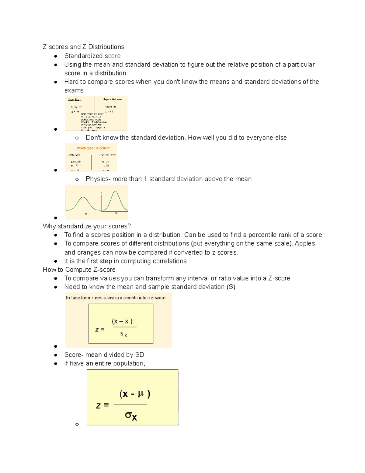 Psych Stats Exam 2 Lecture Notes - Z scores and Z Distributions ...