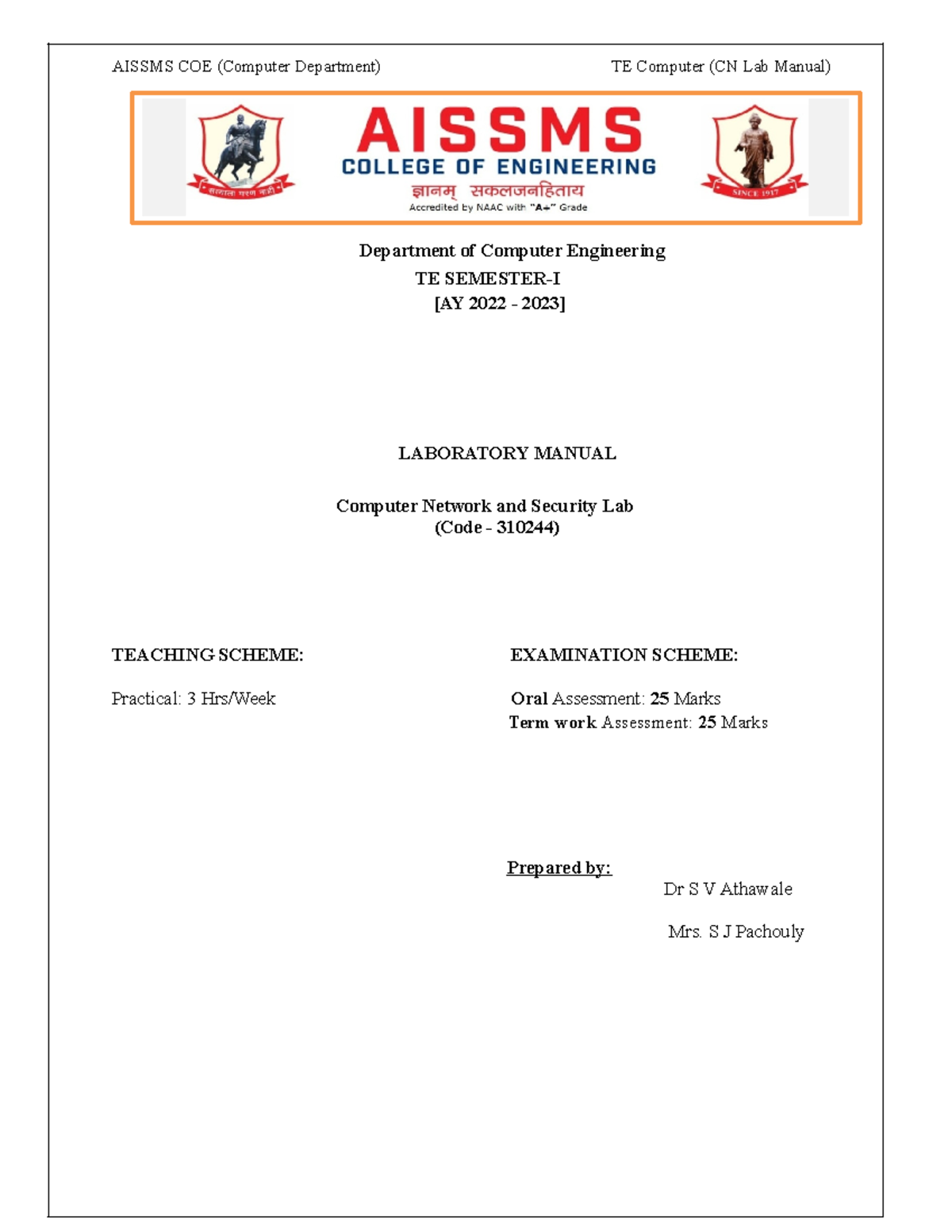 CN Manual 21 22 - Department of Computer Engineering TE SEMESTER-I [AY 2022 - 2023] LABORATORY ...