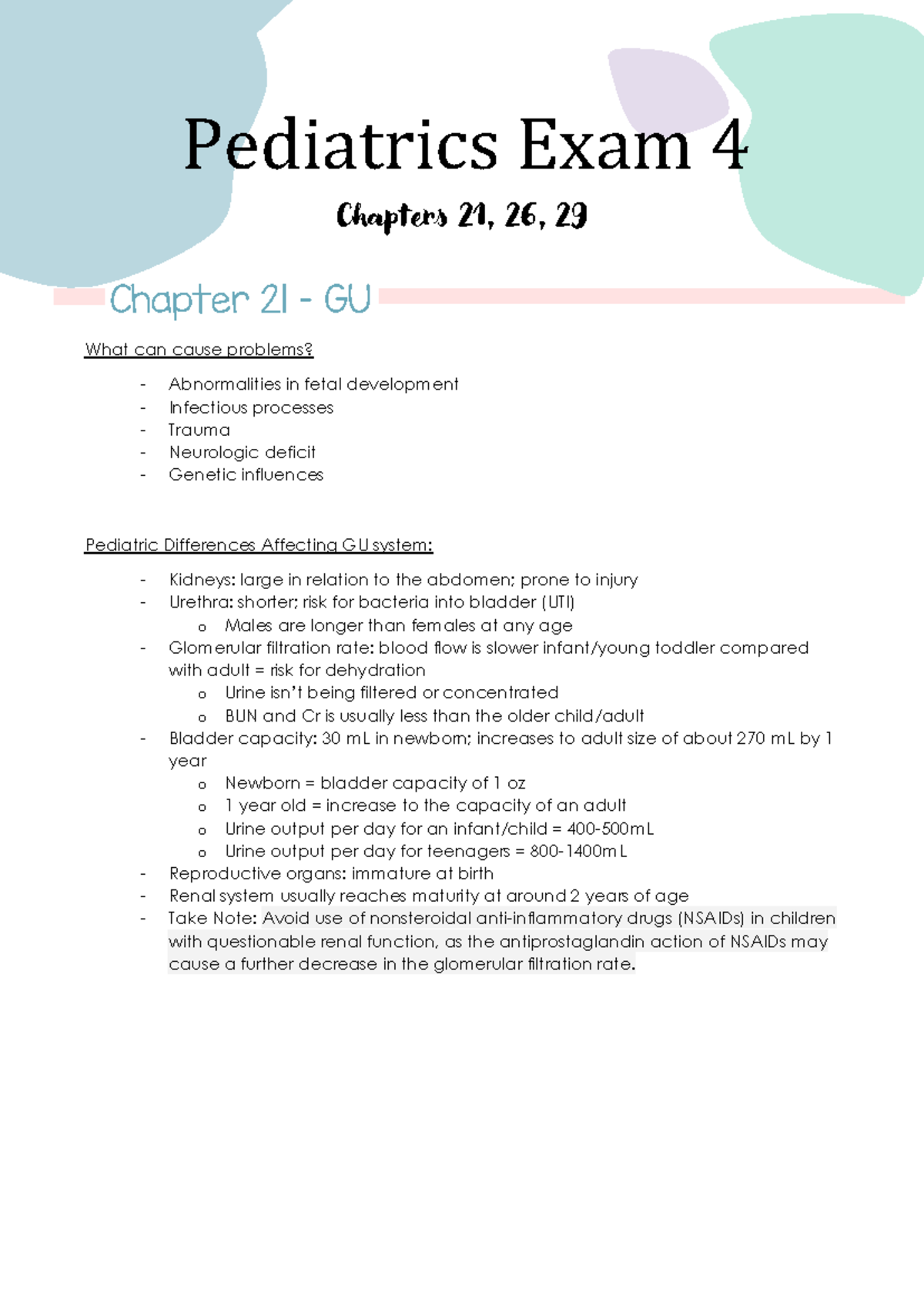 Chapter 21 - Chapters 21, 26, 29 Chapter 21 – GU What can cause ...