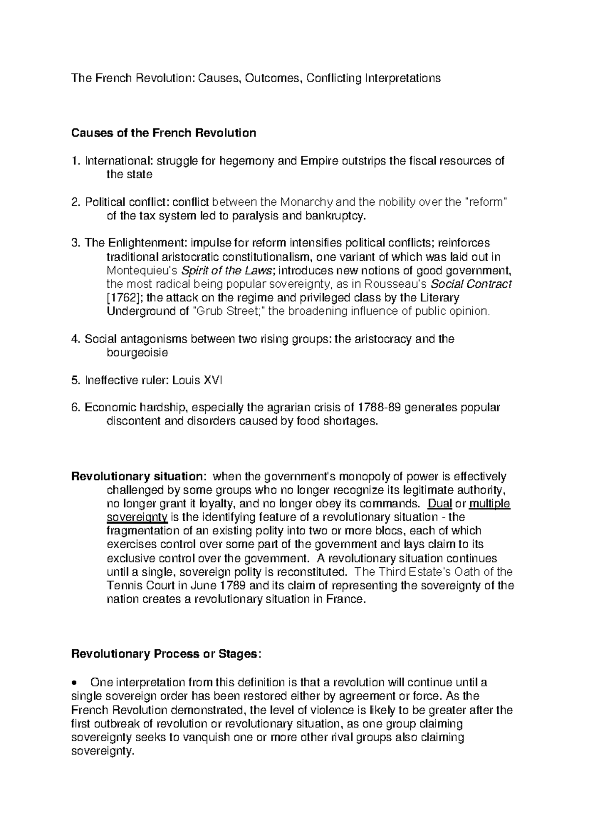 French-Revolution-Note - The French Revolution: Causes, Outcomes ...