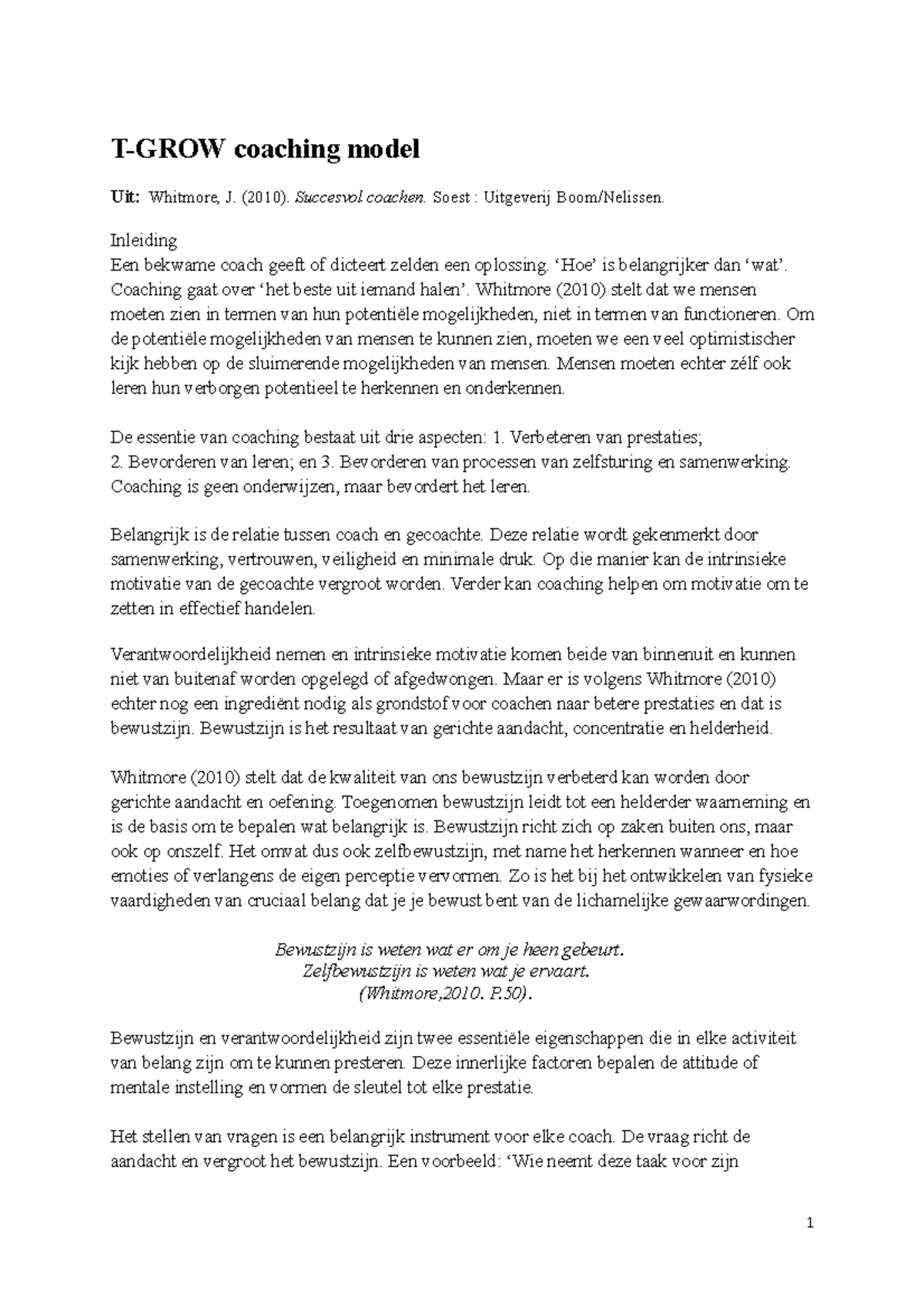 T-GROW coaching model - T-GROW coaching model Uit: Whitmore, J. (2010 ...