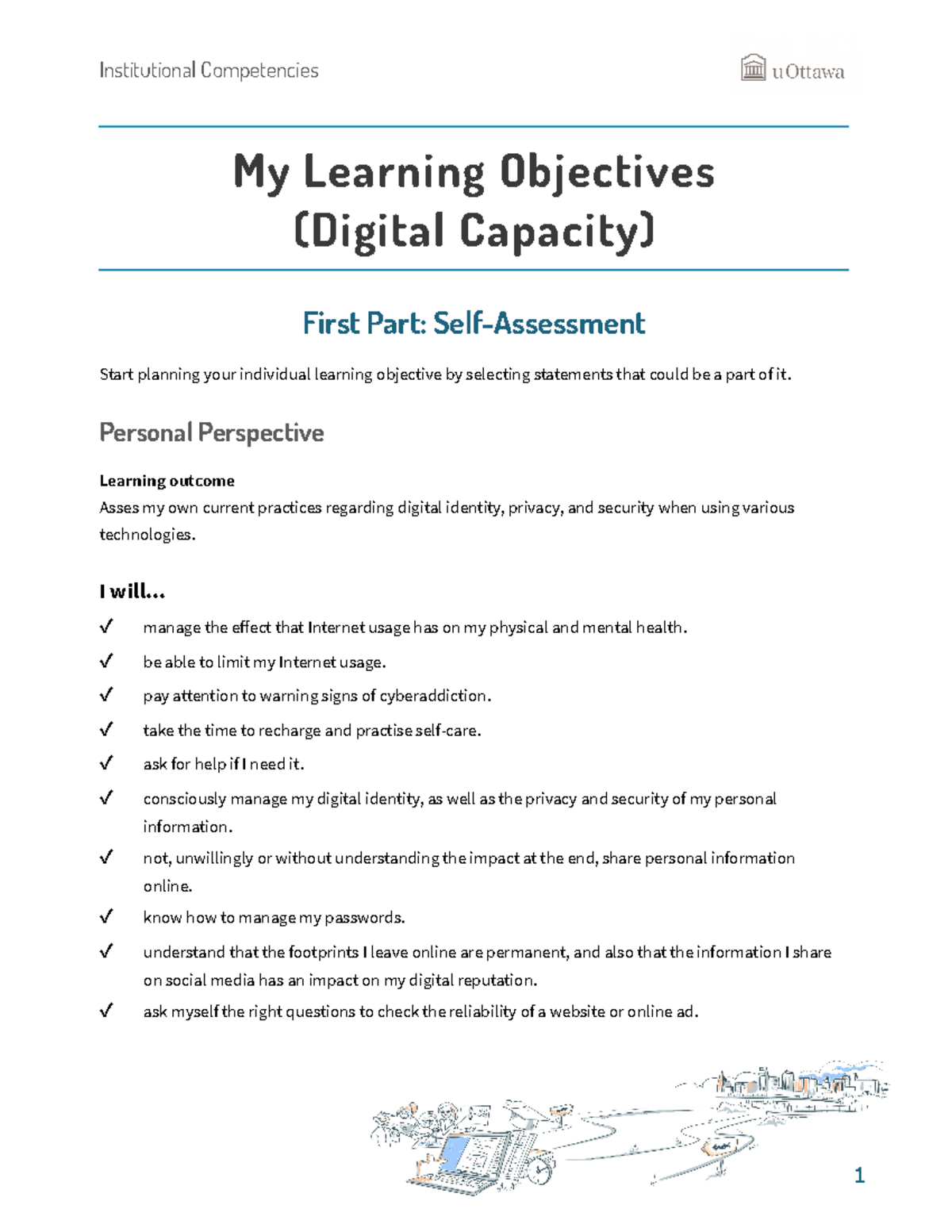 My Learning Objectives (Digital Capacity) First Part: Self-Assessment ...
