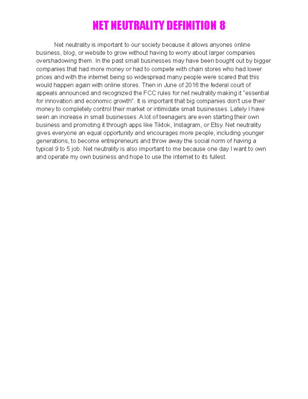 COM 100 8 - COM 100 8 Study notes examples - NET NEUTRALITY DEFINITION ...