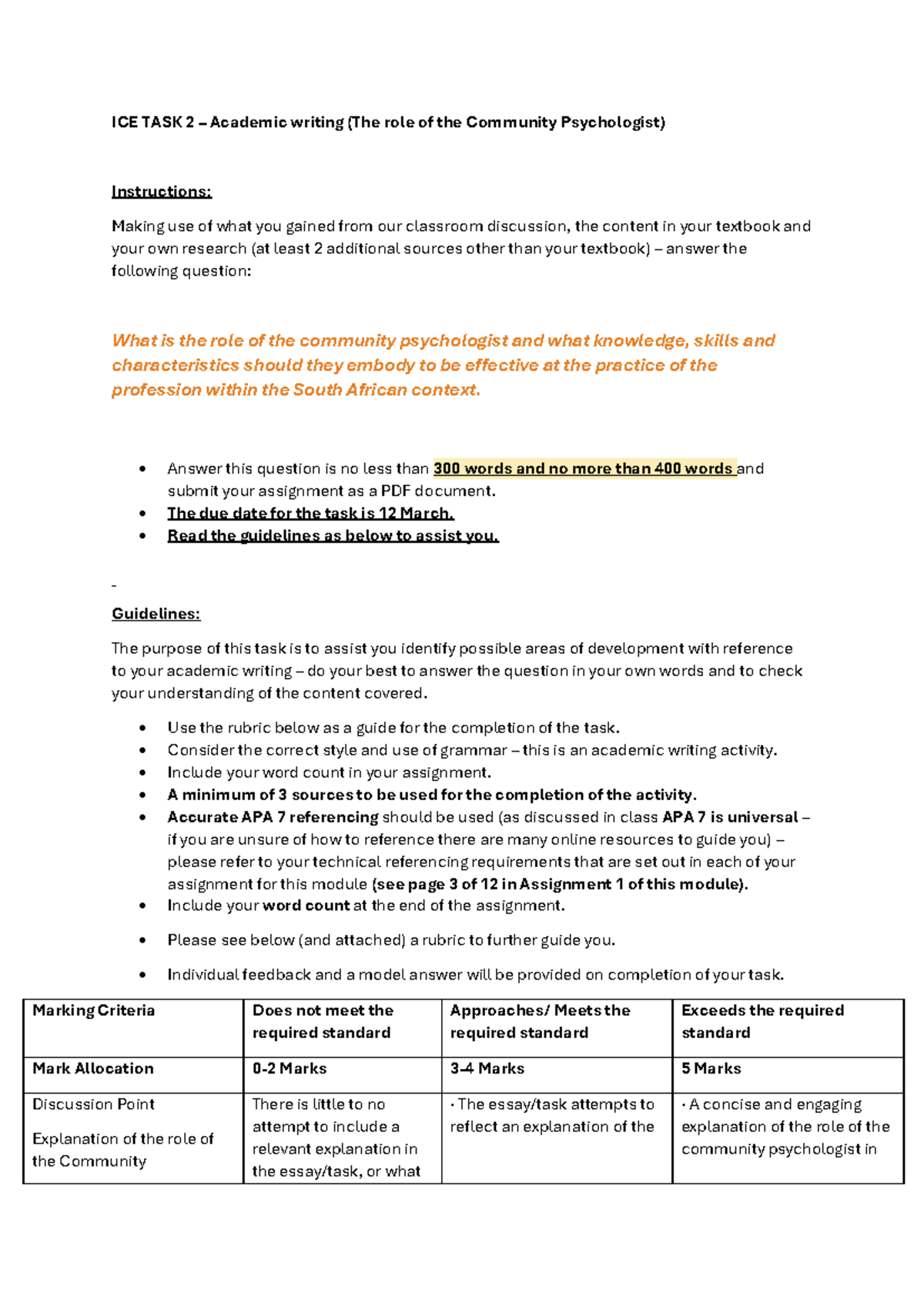 ICE TASK 2 - The Role of the Community Psychologist - Instructions - ICE TASK 2 – Academic ...
