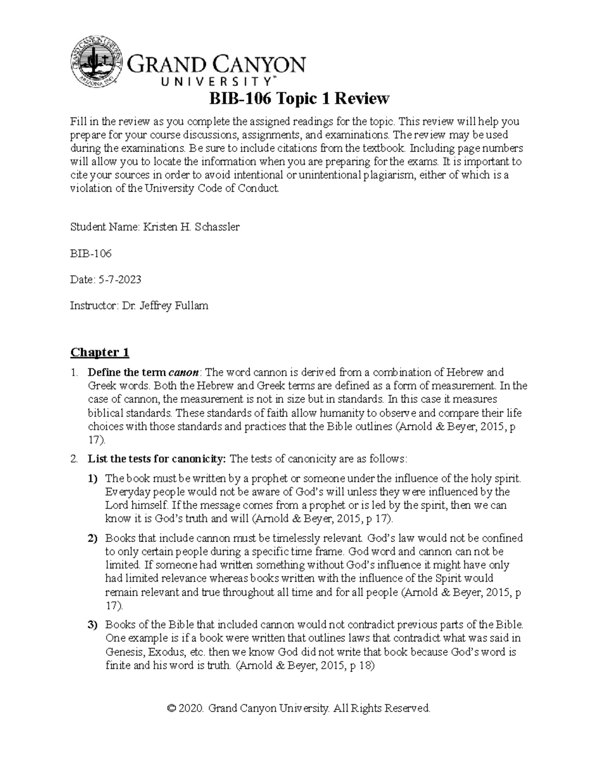 BIB-106 Week 1 Review - BIB-106 Topic 1 Review Fill in the review as ...