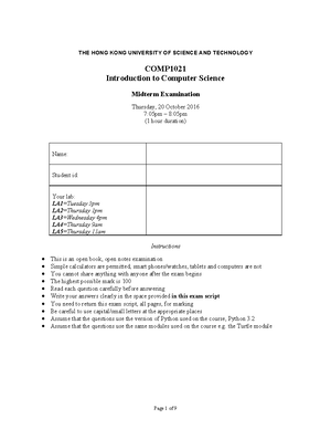 Introduction to Computer Science - COMP1021 - Studocu