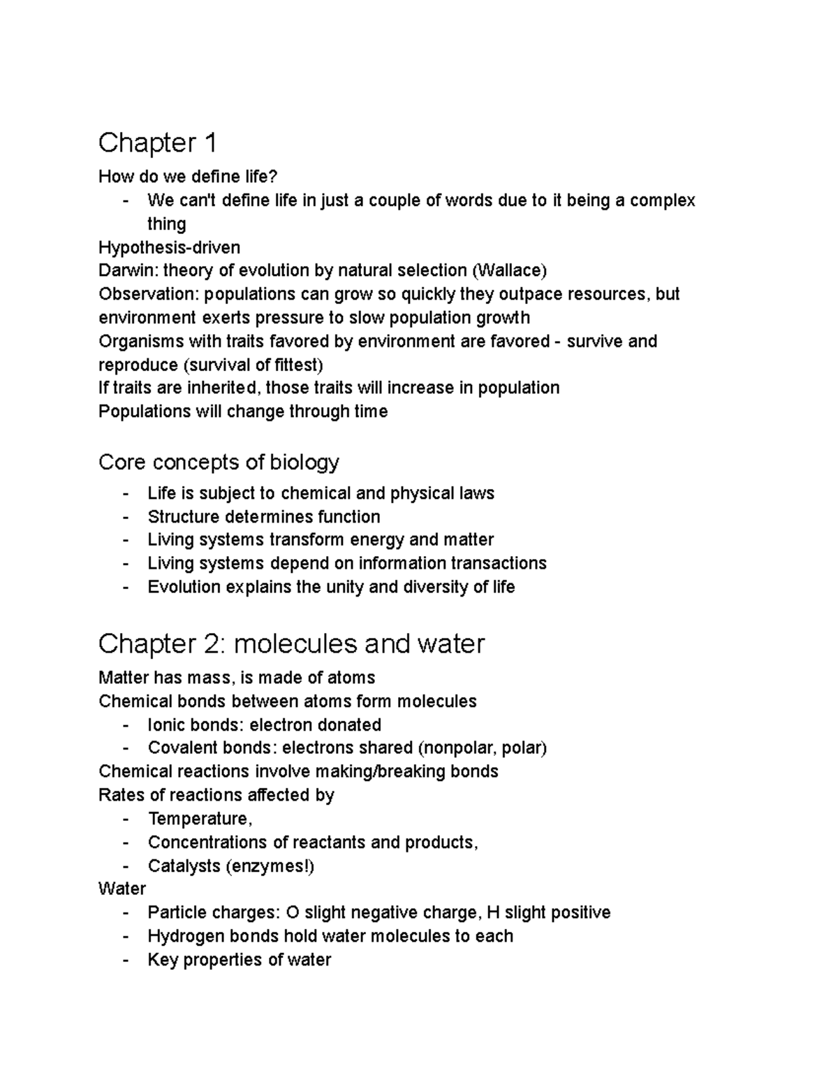 BIOL 110 1-3 - Hawkins lecture notes - Chapter 1 How do we define life ...