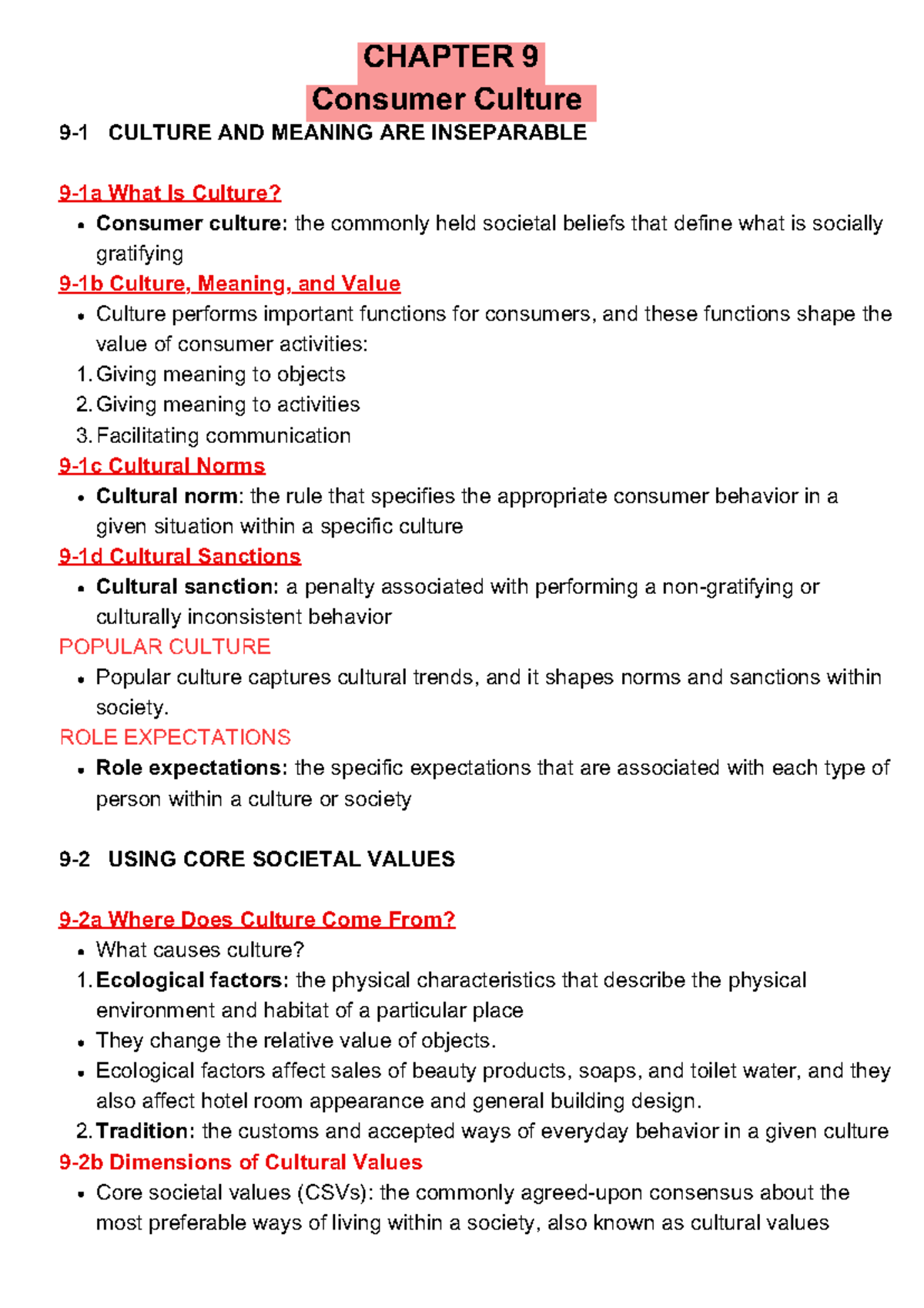 BEM 212 CHAPER 9 - CHAPTER 9 Consumer Culture 9-1 CULTURE AND MEANING ARE INSEPARABLE 9-1a What ...