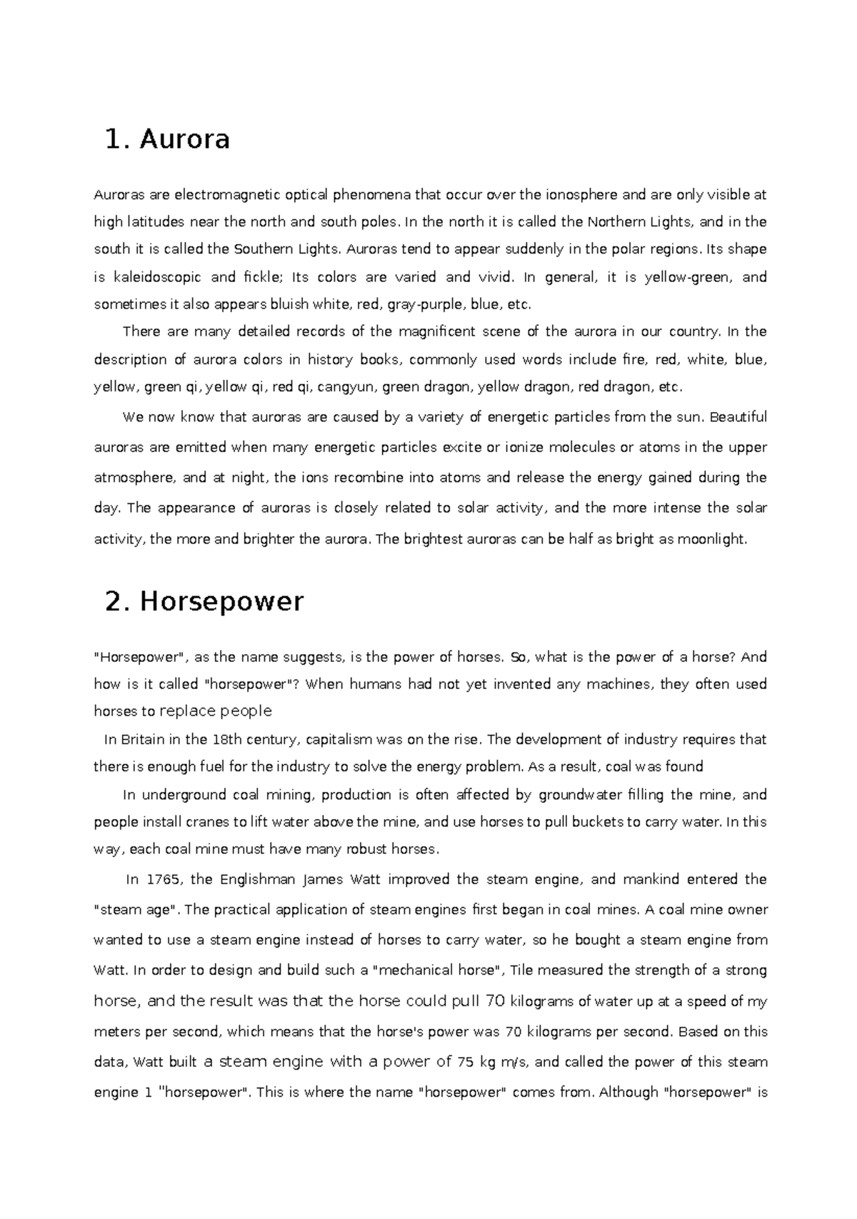 PHY 201 Summary notes - General Physics - 1. Aurora Auroras are ...
