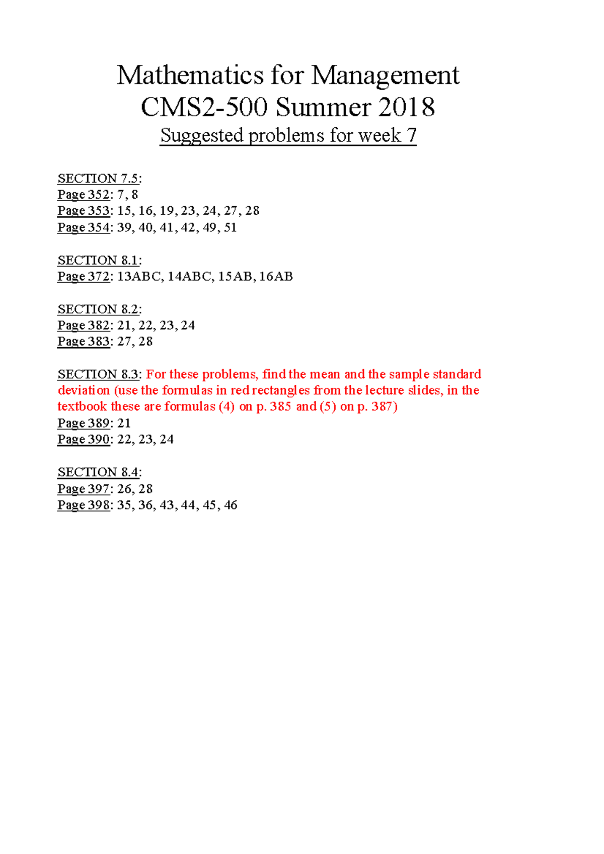 Problem Set07 CMS2 500 - Mathematics for Management CMS2-500 Summer ...