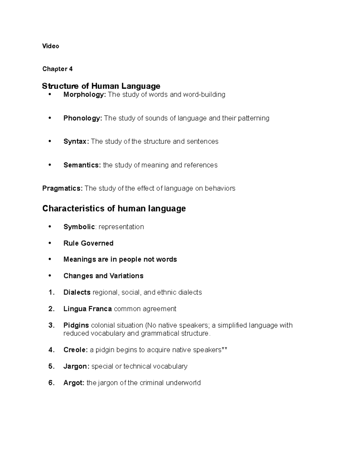 Int. Com Quiz 2 notes - Video Chapter 4 Structure of Human Language ...