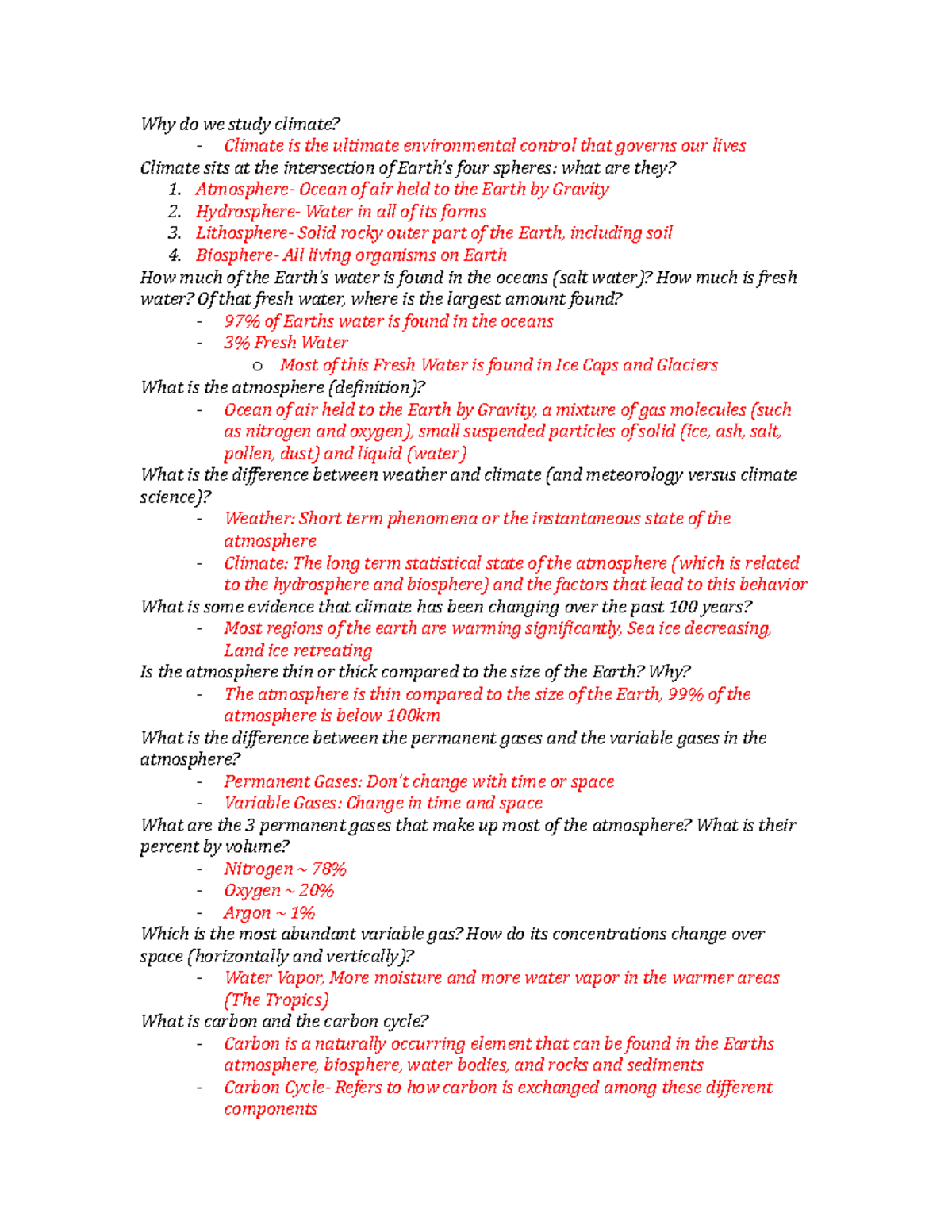 Exam1SG - Exam 1 study guide - Why do we study climate? - Climate is ...