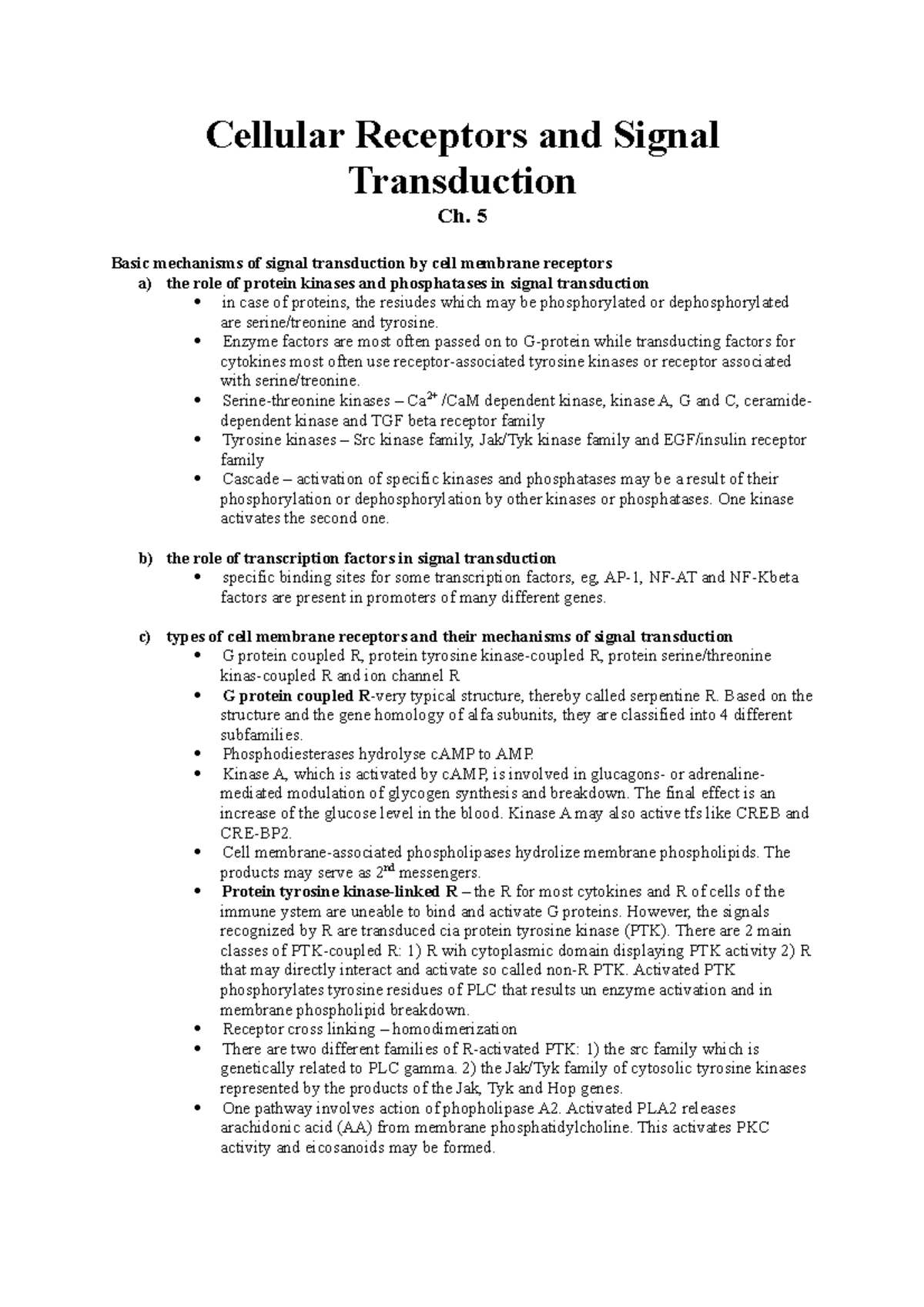 Cellular Receptors and Signal Transduction - 5 Basic mechanisms of ...