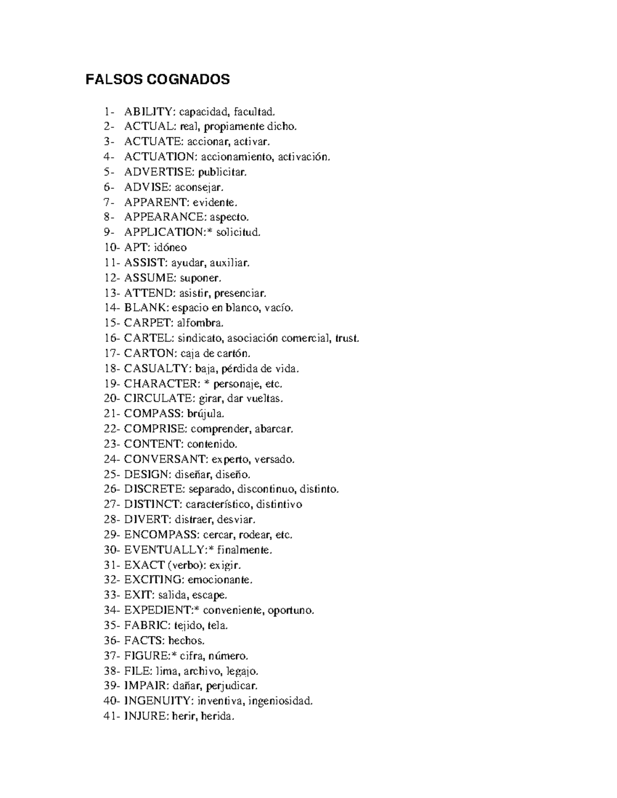 Falsos Cognados - Lecto escritura Inglés - FALSOS COGNADOS 1 - ABILITY ...