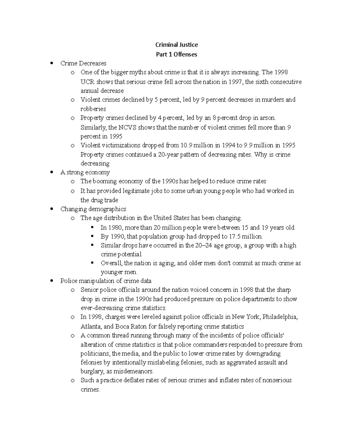 Part 1 Offenses Part 2 - Criminal Justice Notes - Criminal Justice Part ...