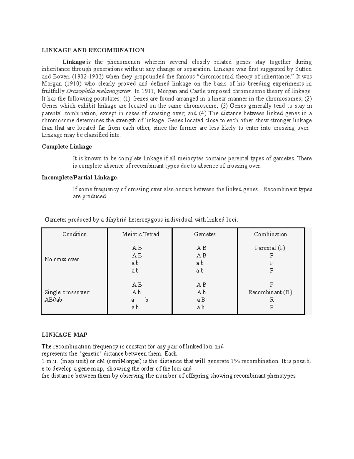 Module 3 midterms - LINKAGE AND RECOMBINATION Linkage is the phenomenon ...