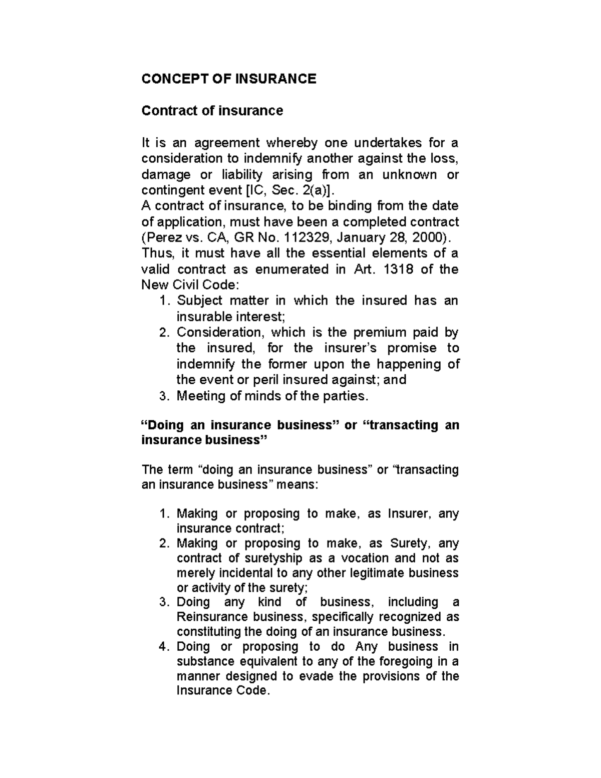 Insurance-Law - read - CONCEPT OF INSURANCE Contract of insurance It is ...