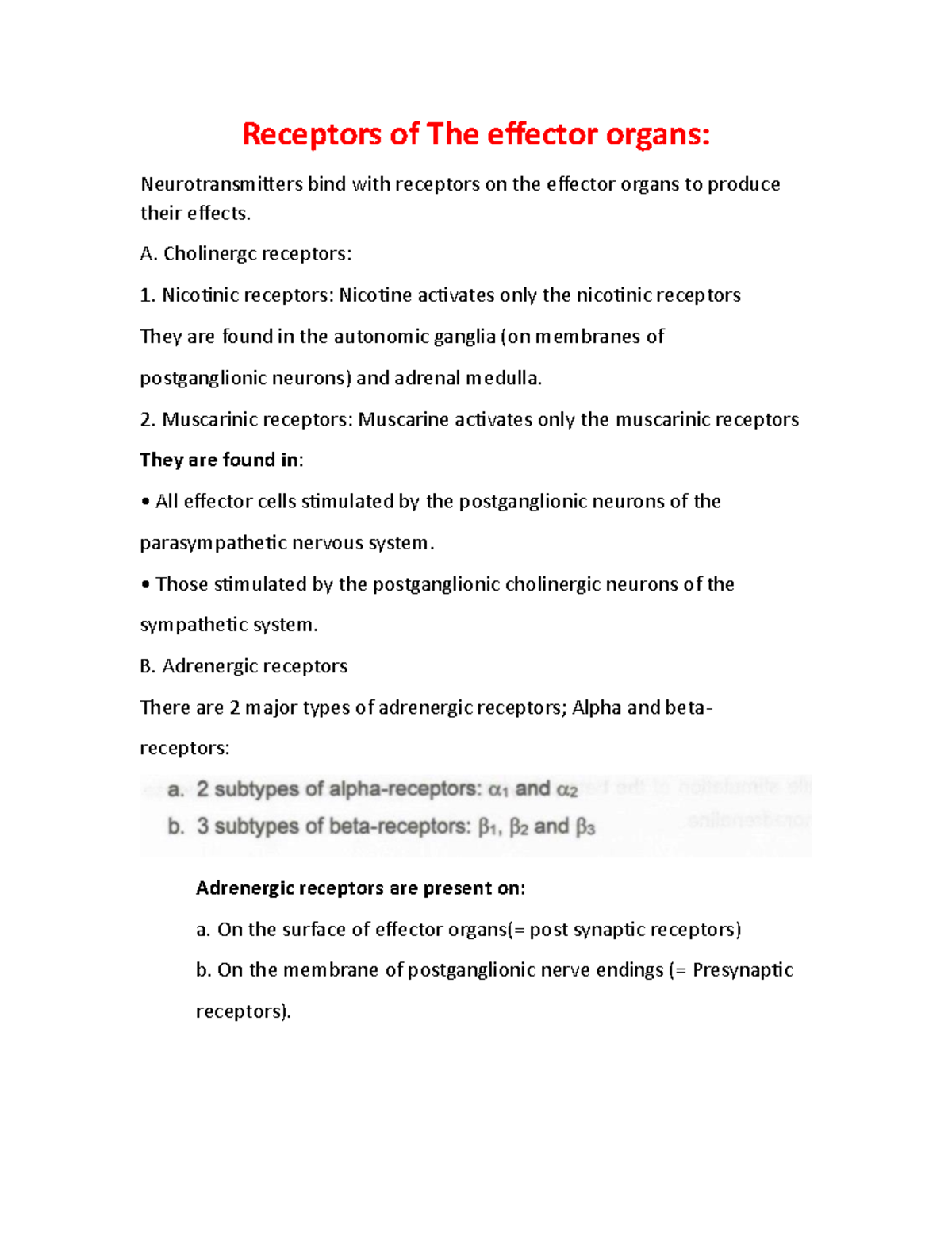 Receptors of The effector organs - A. Cholinergc receptors: Nicotinic ...