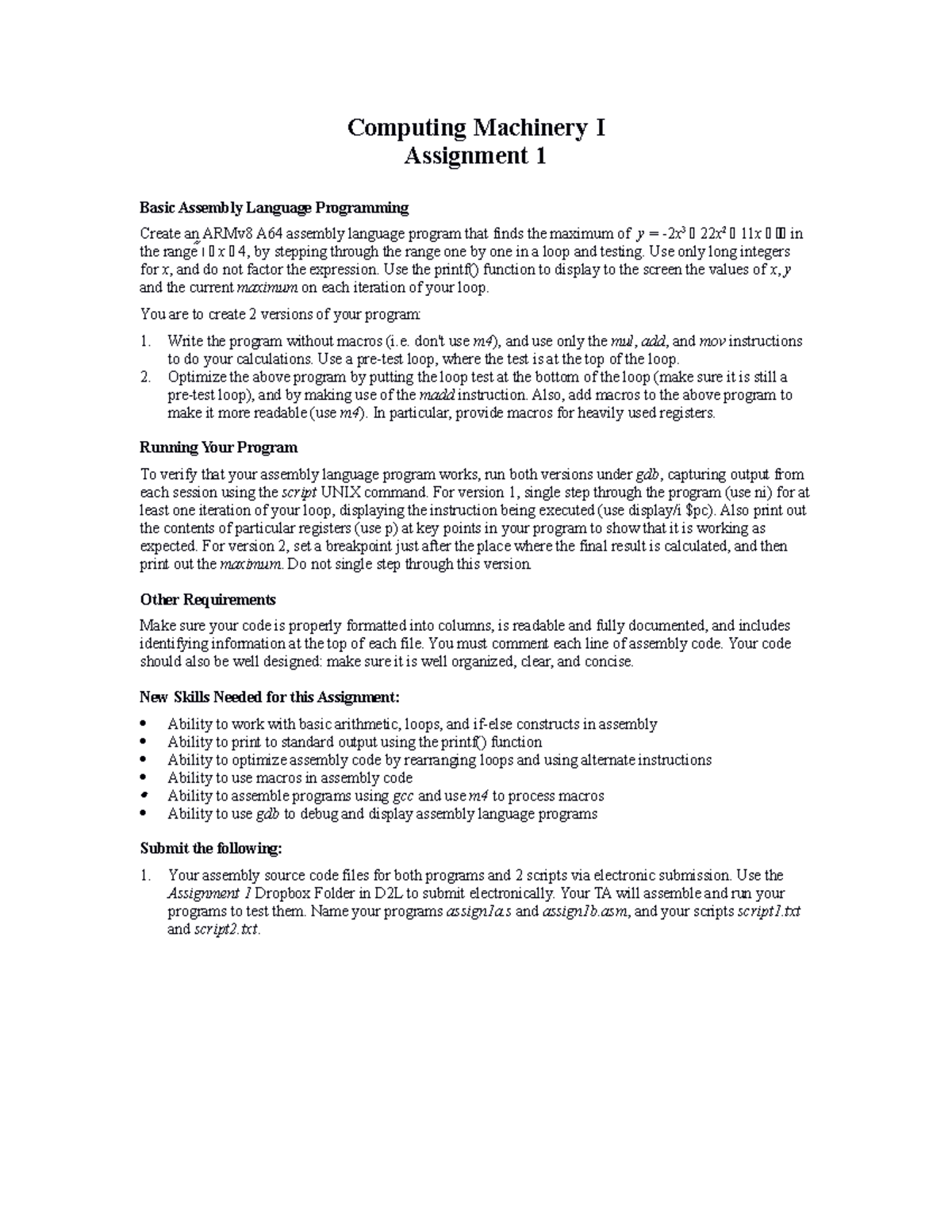 Assignment 1 - ewasrdtfyubhuji - Computing Machinery I Assignment 1 Basic Assembly Language ...