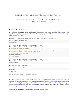 Problems 4 - Study Material Summer Semester - Statistical Computing and ...