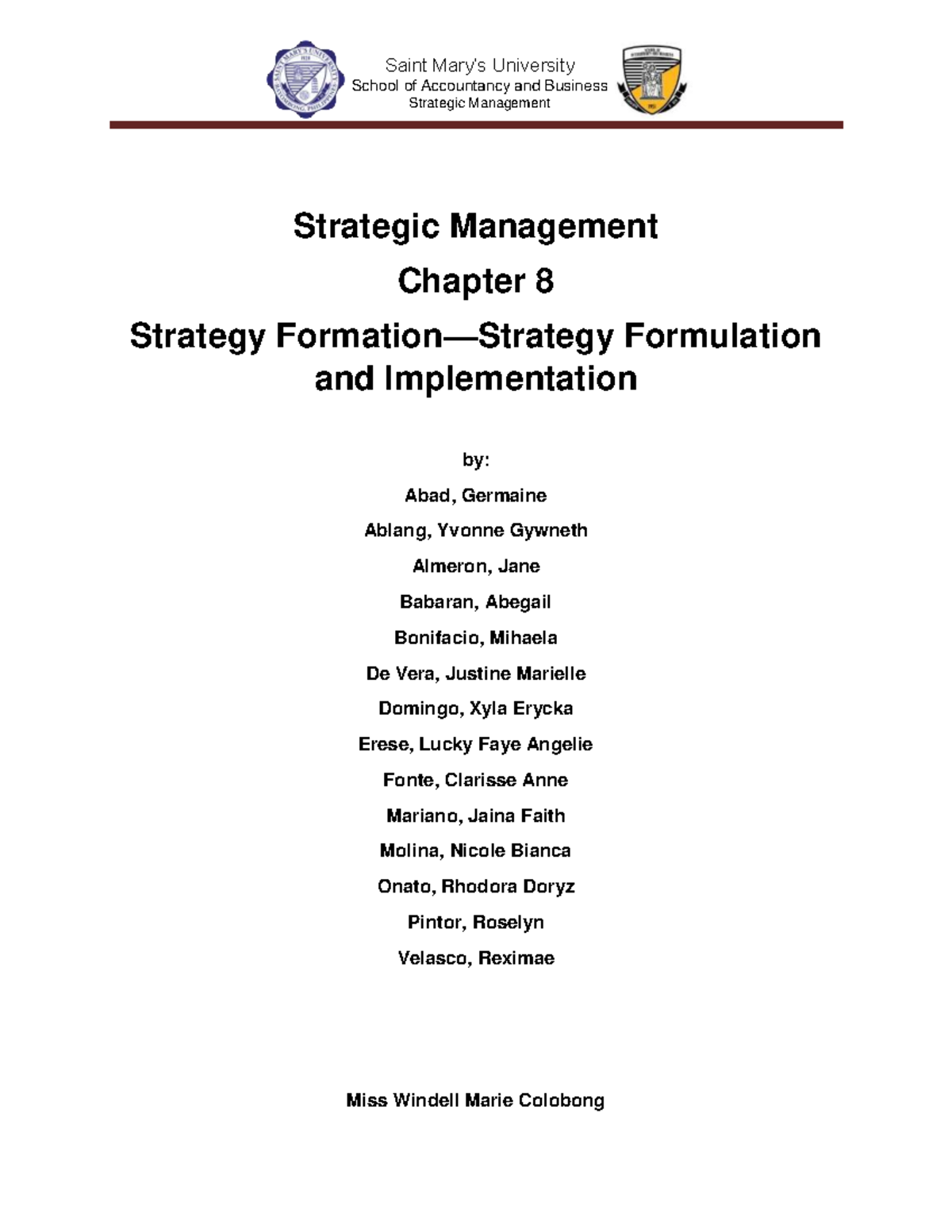 Strategic Management Chapter 8 Strategic Management Chapter 8 Strategic ...