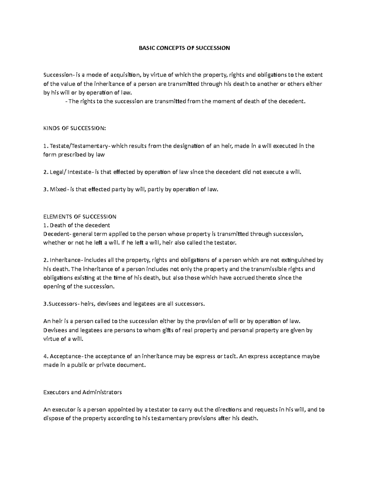 Chapter 2 Basic Concepts of Succession - BASIC CONCEPTS OF SUCCESSION Succession- is a mode of ...