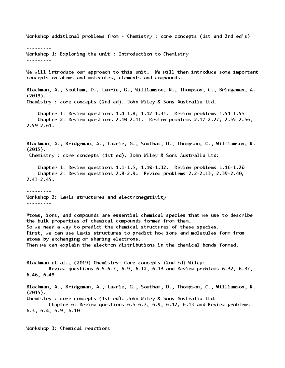 CHEM1003 Introduction to Chemistry - Additional Problems from 1st and ...