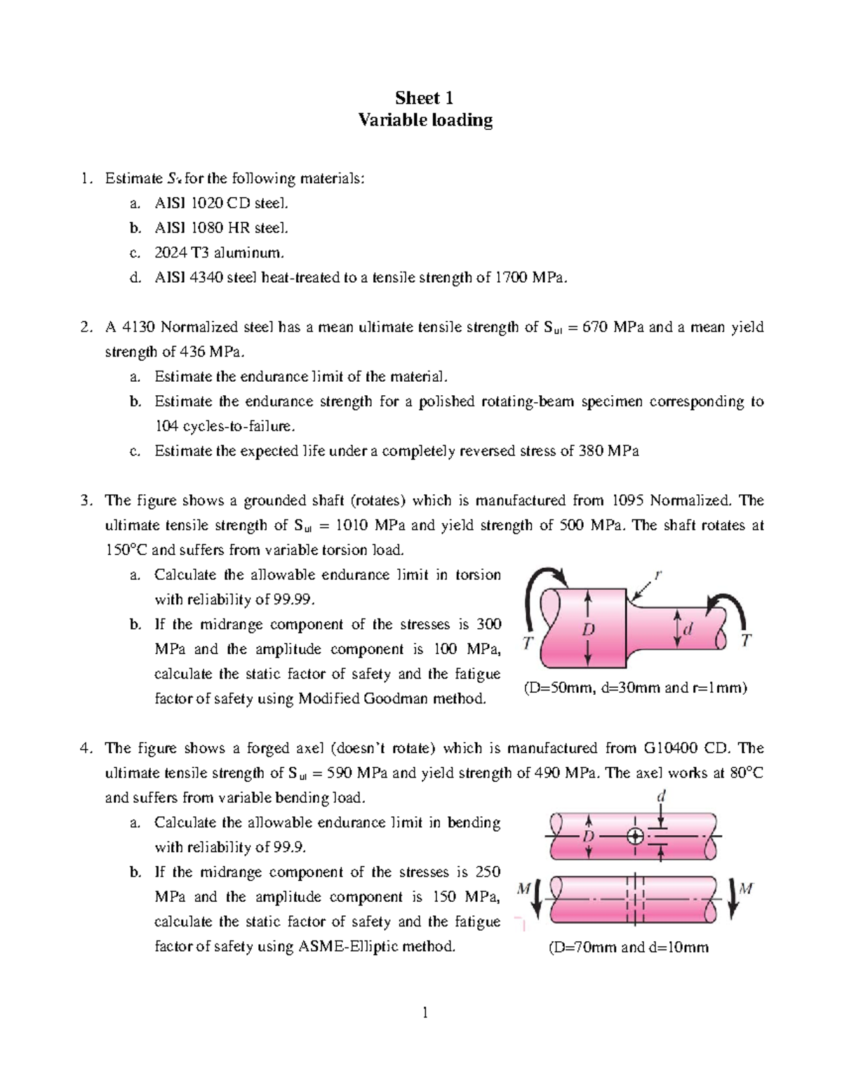 Sheet machine design part two - Sheet 1 Variable loading 1. Estimate ...