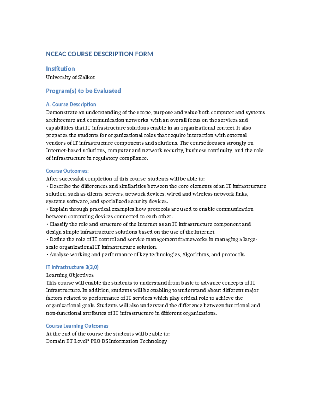 Nceac Course Description Form - NCEAC COURSE DESCRIPTION FORM ...