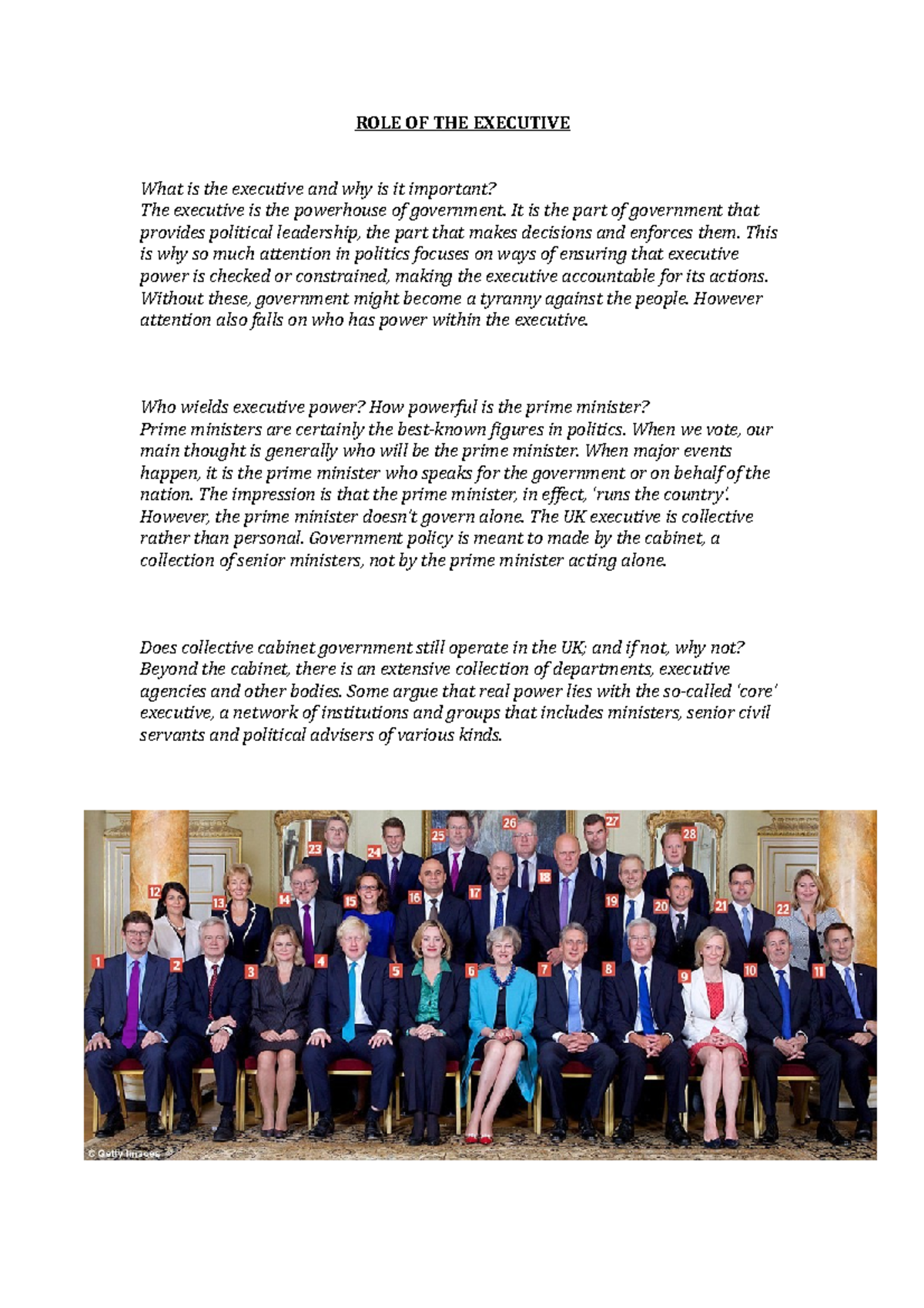 ROLE OF THE Executive - notes - ROLE OF THE EXECUTIVE What is the ...