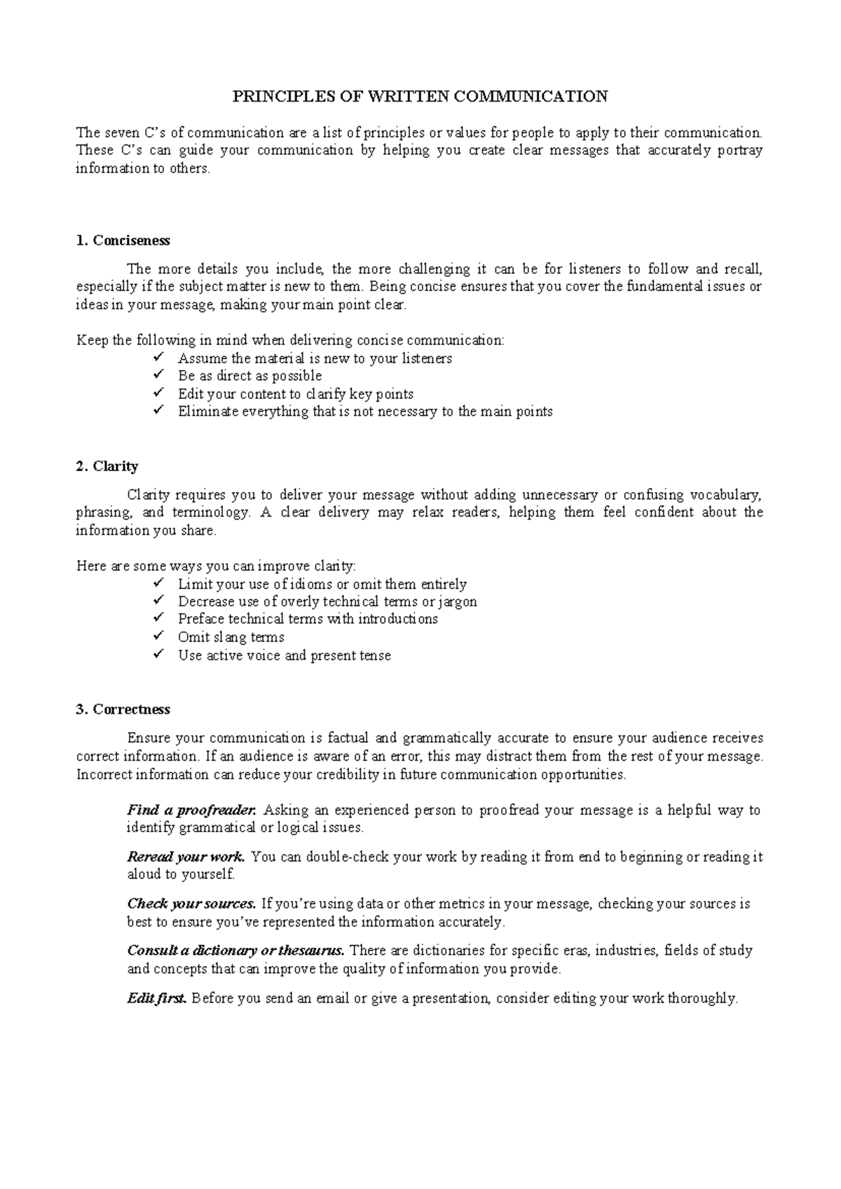 Principles of Written Communication - PRINCIPLES OF WRITTEN ...