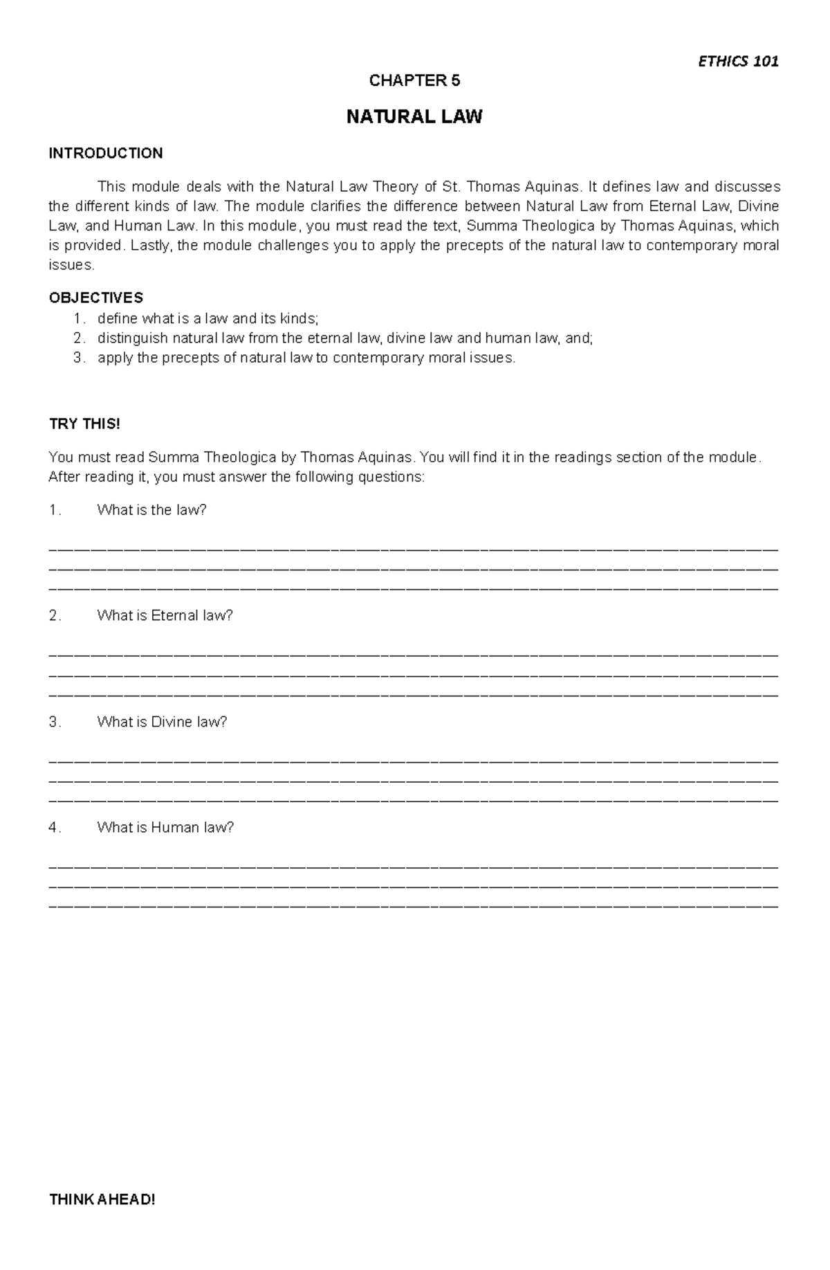 Chapter 5- Natural LAW - ETHICS 101 - CHAPTER 5 NATURAL LAW ...