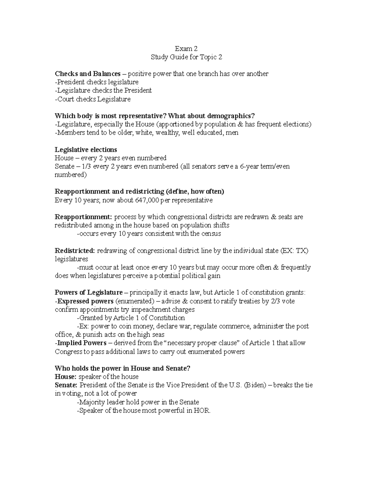 2310 SGExam 2 - Sherri Mora, Politcal Science 2310 - Exam 2 Study Guide ...