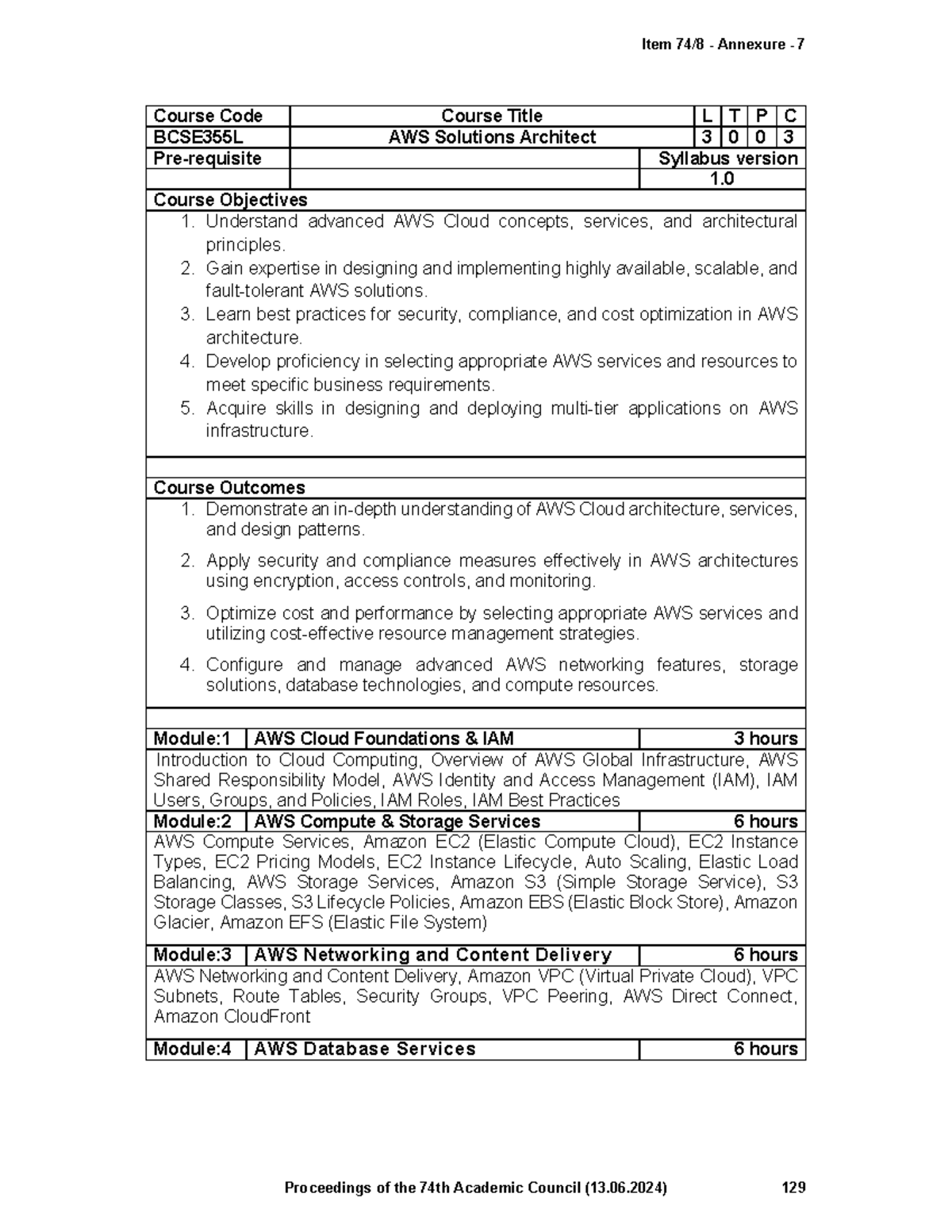 BCSE355L AWS- Solutions- Architect TH 1.0 80 BCSE355L - Course Code Course Title L T P C ...