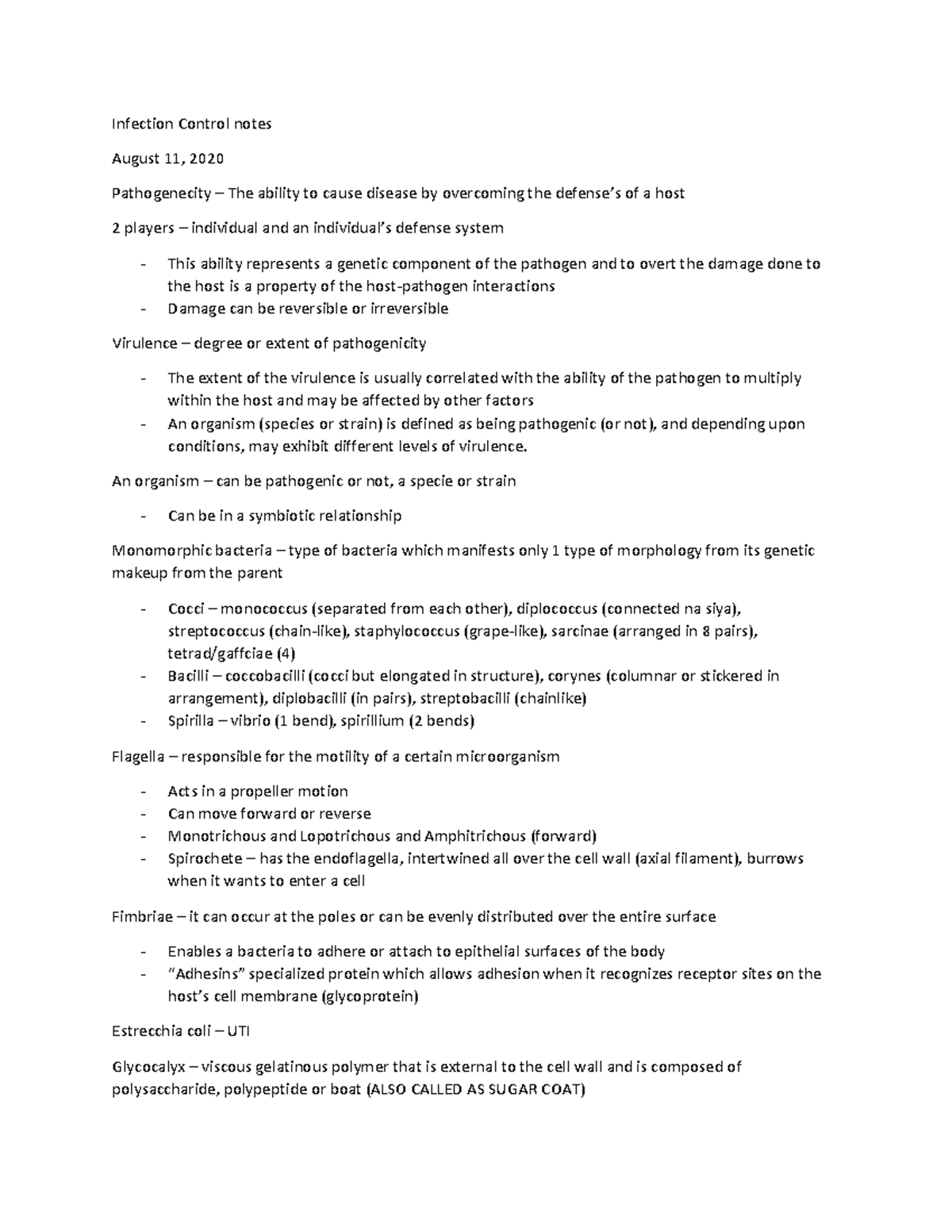 Infection Control Notes (Prelim to Finals) - Infection Control notes ...