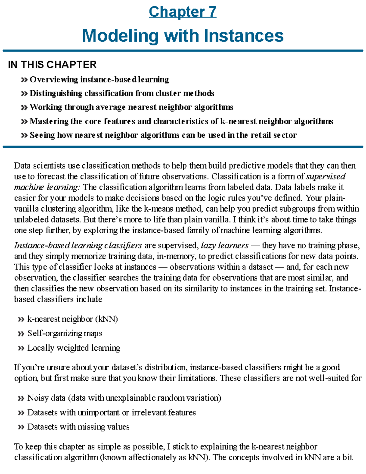 Data science and Computer Network - Chapter 7 Modeling with Instances IN THIS CHAPTER ...