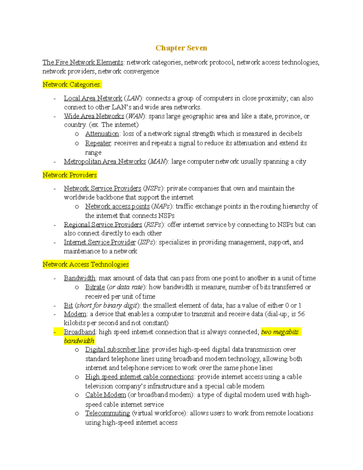 Chapter Seven from textbook - Chapter Seven The Five Network Elements ...