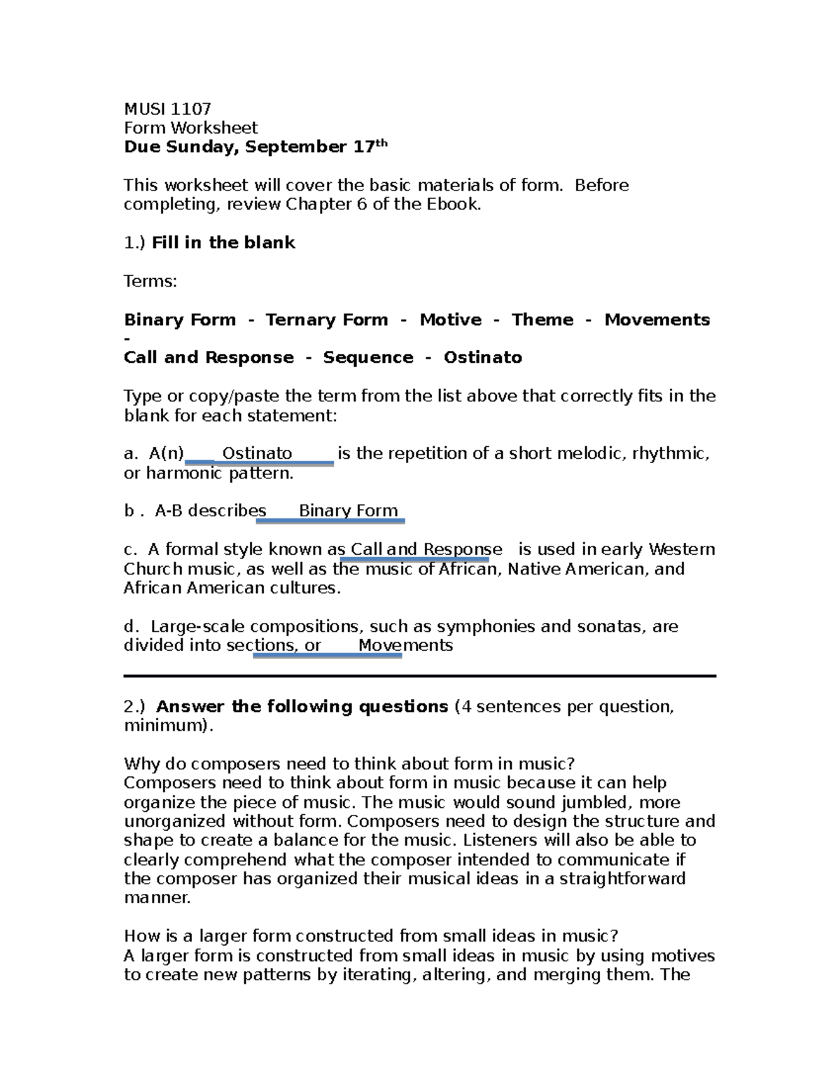 LM 2 Form worksheet - N/A - MUSI 1107 Form Worksheet Due Sunday ...