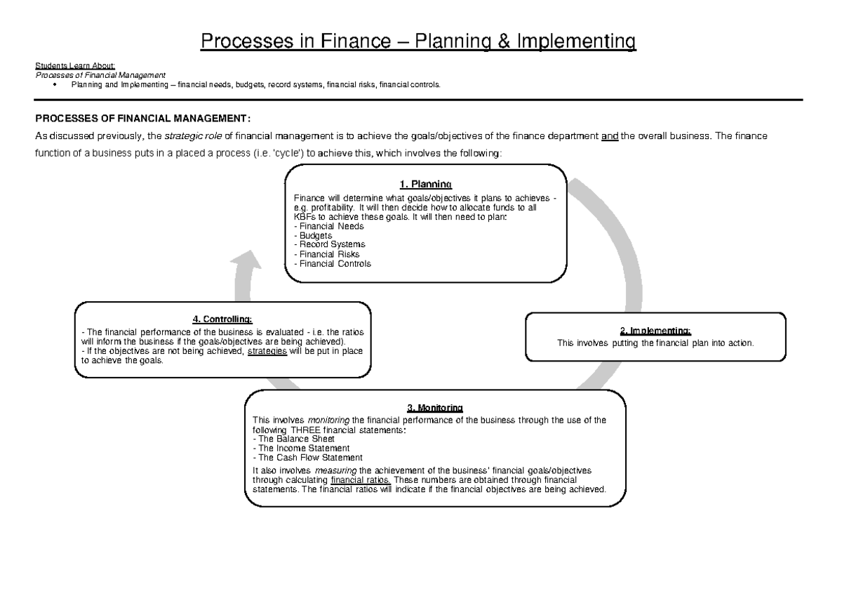 L5 Finance - Processes (Planning and Implementing) - Processes in ...
